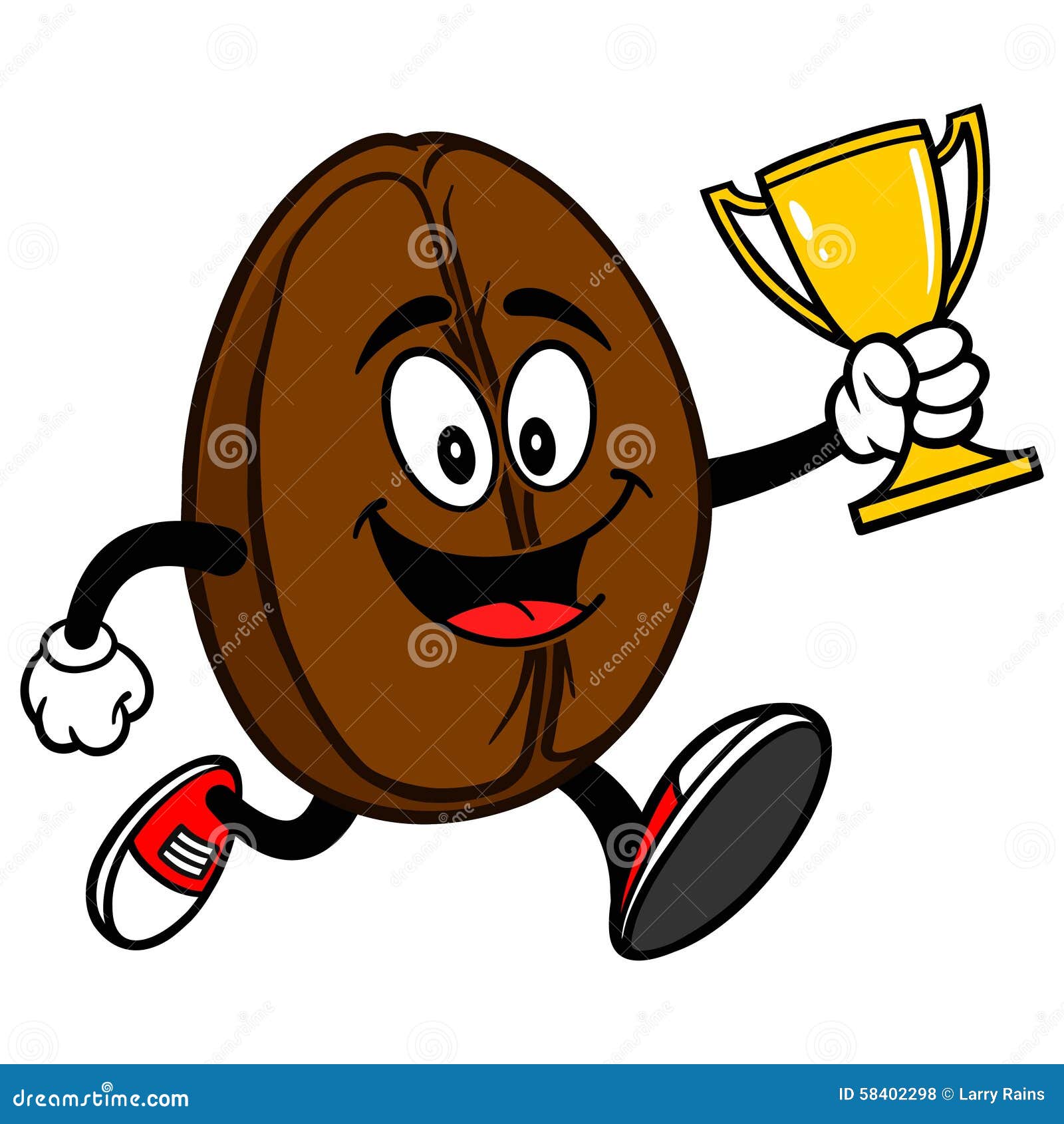 Coffee Bean Running with Trophy Stock Vector - Illustration of brown ...