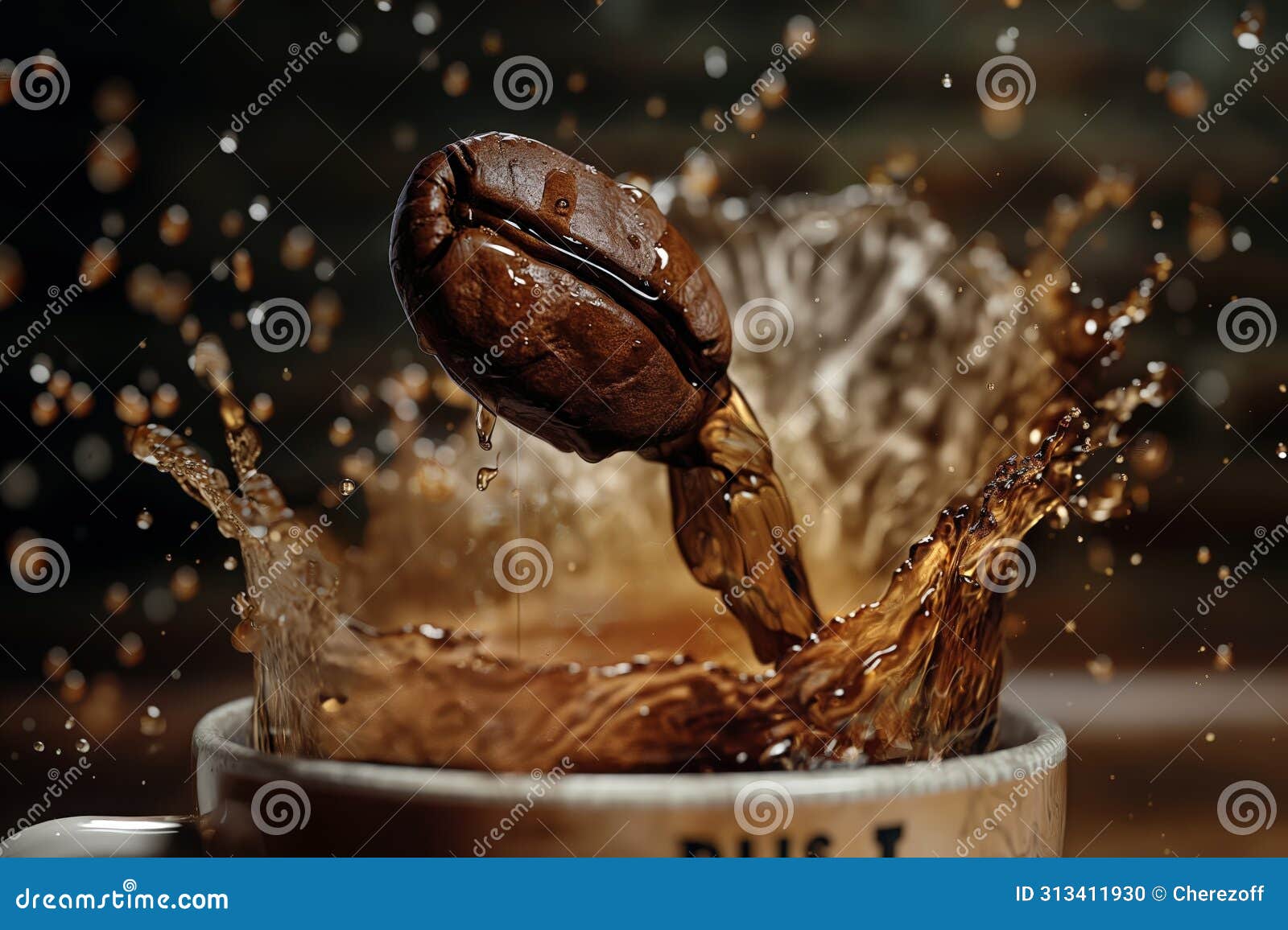 Coffee Bean Splash in Cup stock photo. Image of brown - 313411930