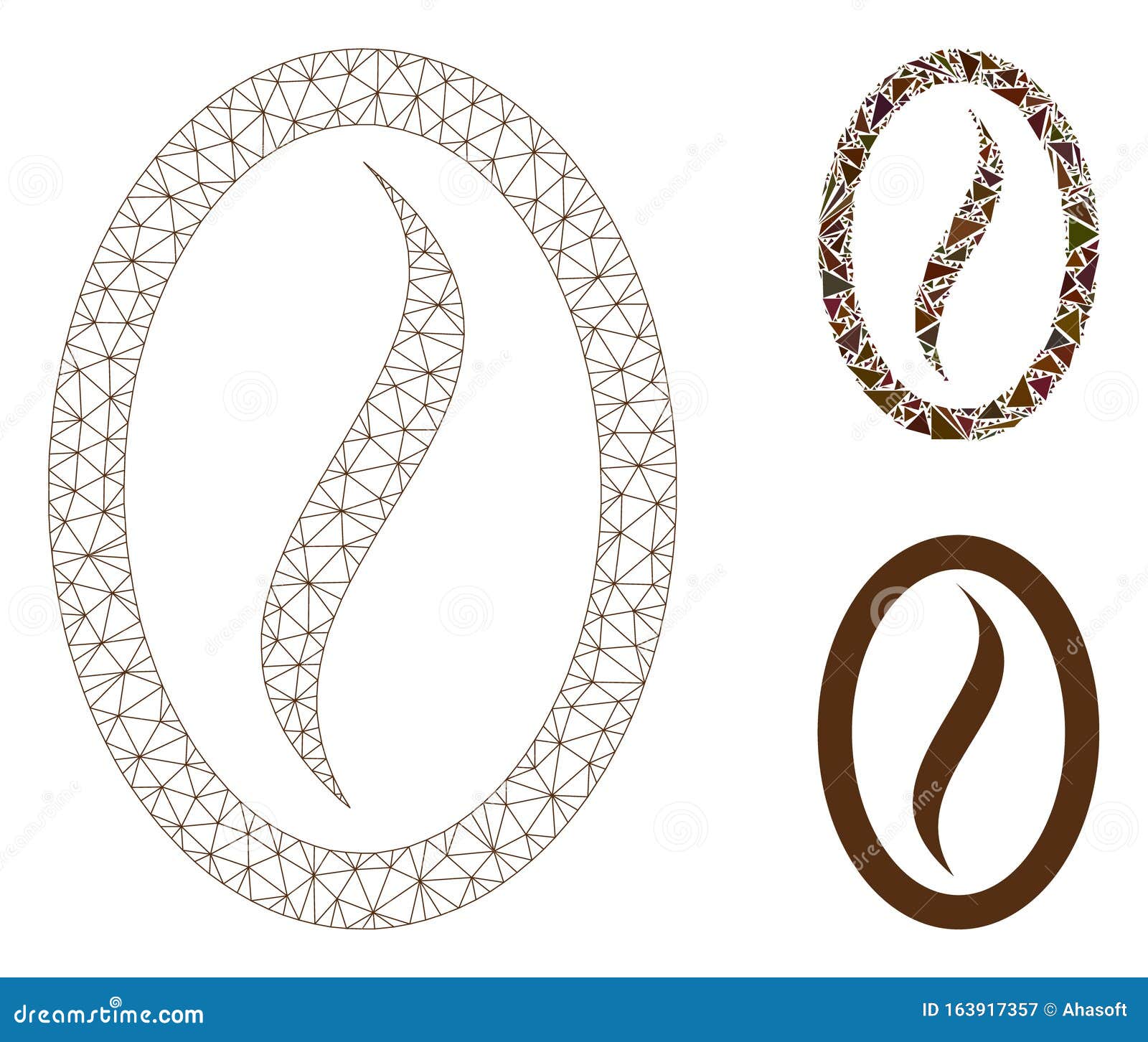 Coffee Bean Vector Mesh Wire Frame Model and Triangle Mosaic Icon Stock ...