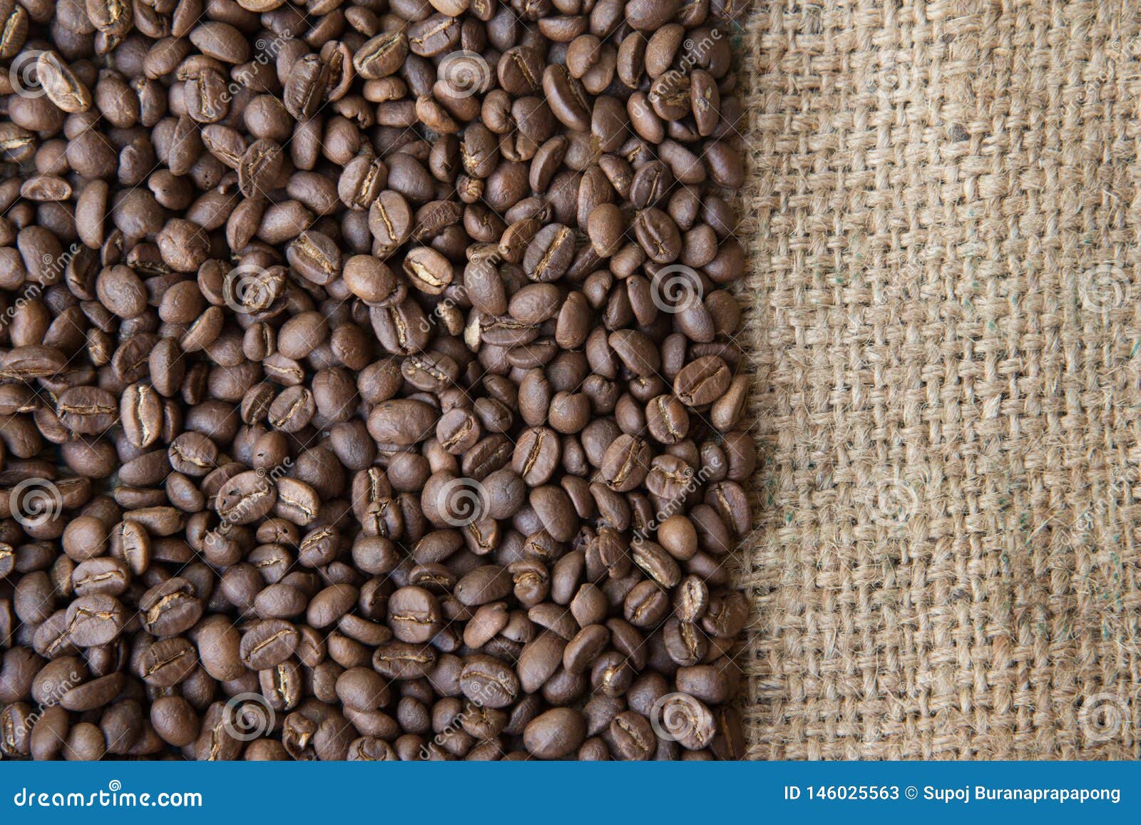 Coffee Beans Background on Sack Cloth.Texture with Copy Space of ...