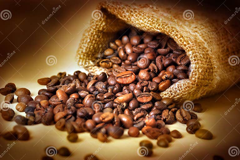 Coffee beans in bag stock image. Image of decaf, color - 23413445