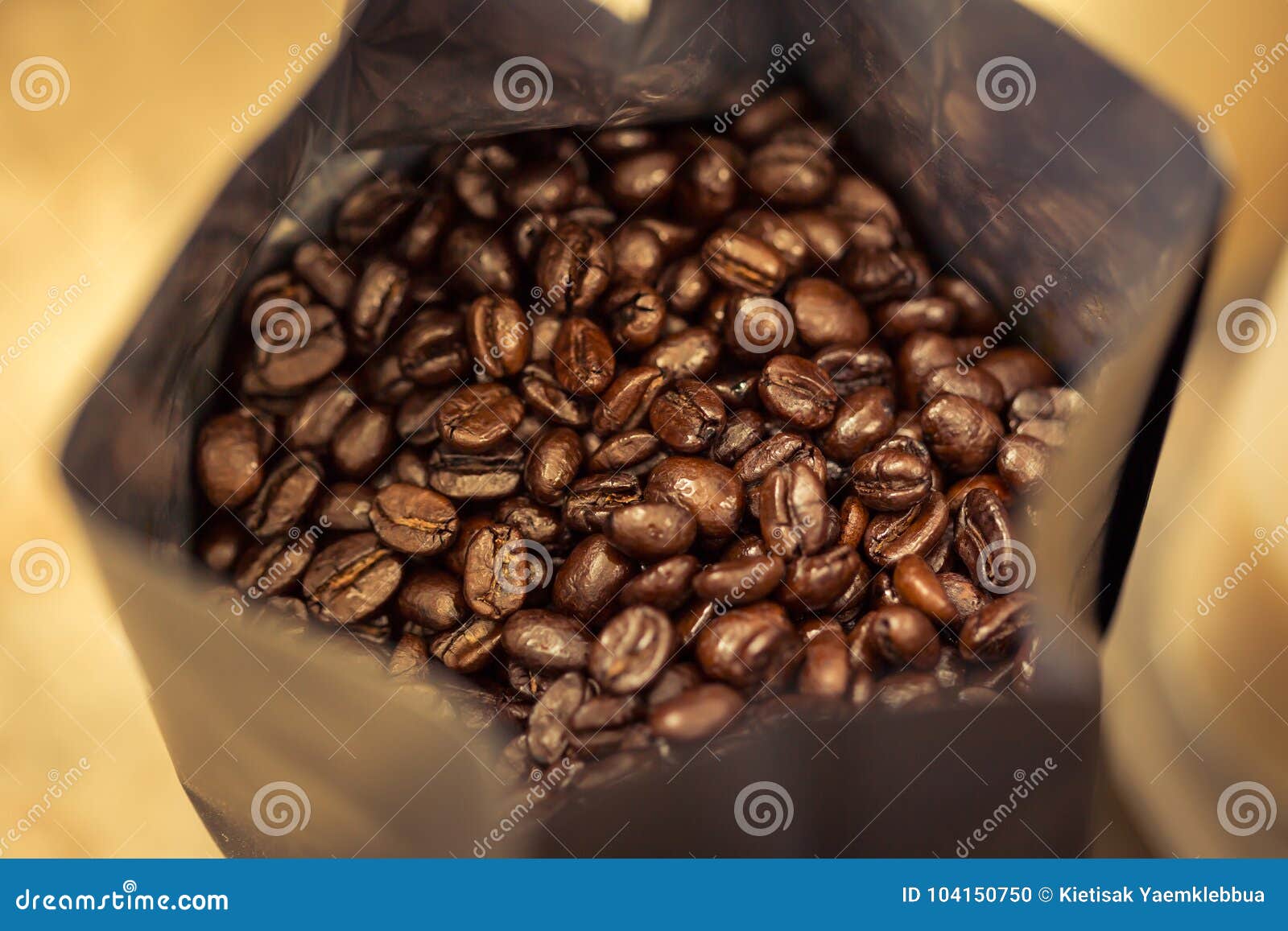 Coffee beans in bag stock photo. Image of closeup, plant - 104150750