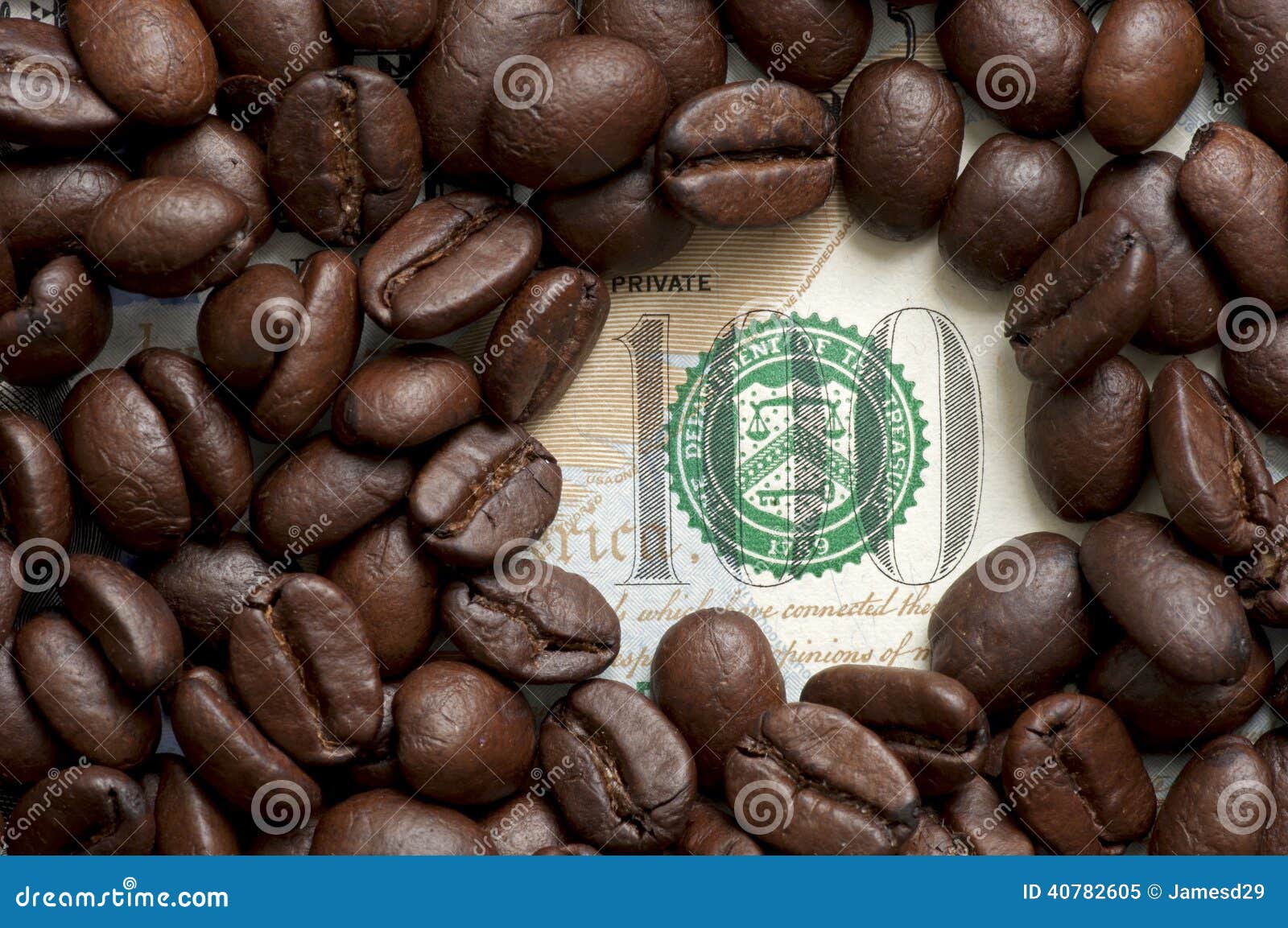 Coffee beans on bank note stock image. Image of price - 40782605