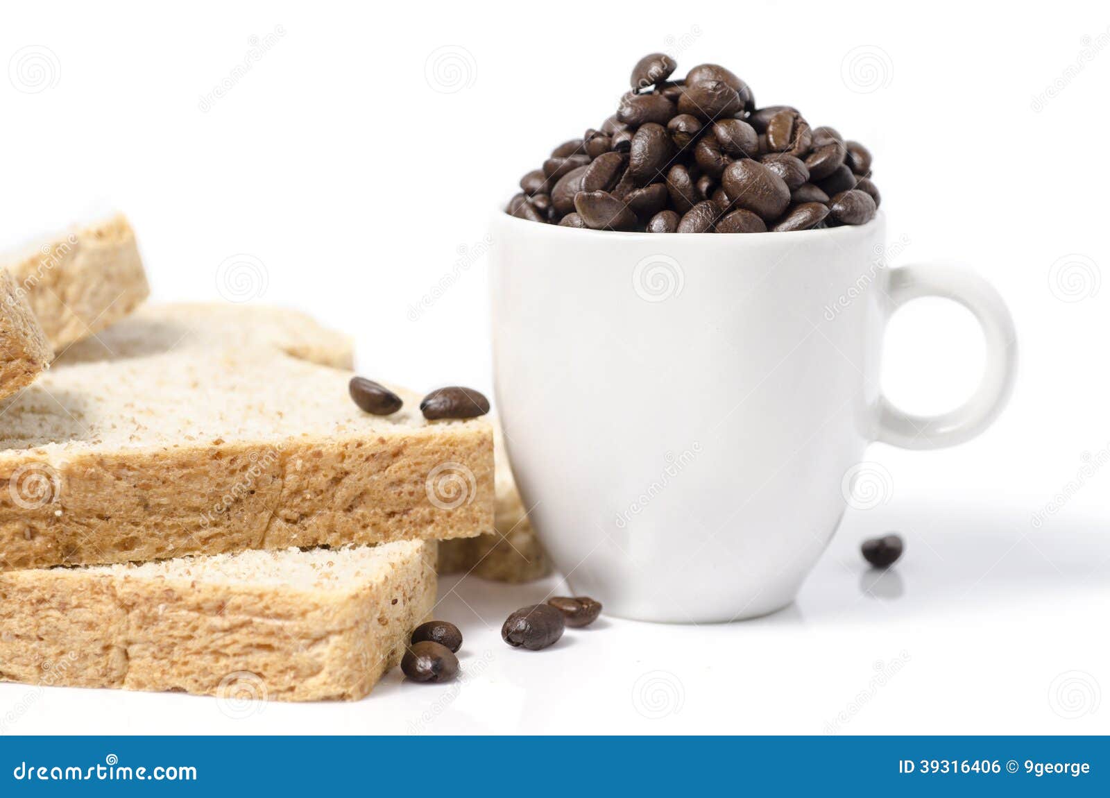 Coffee beans and bread stock photo. Image of background - 39316406