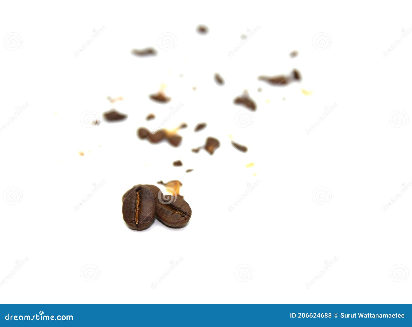 Coffee Beans Break into Small Piece Close-up on White Background Stock ...