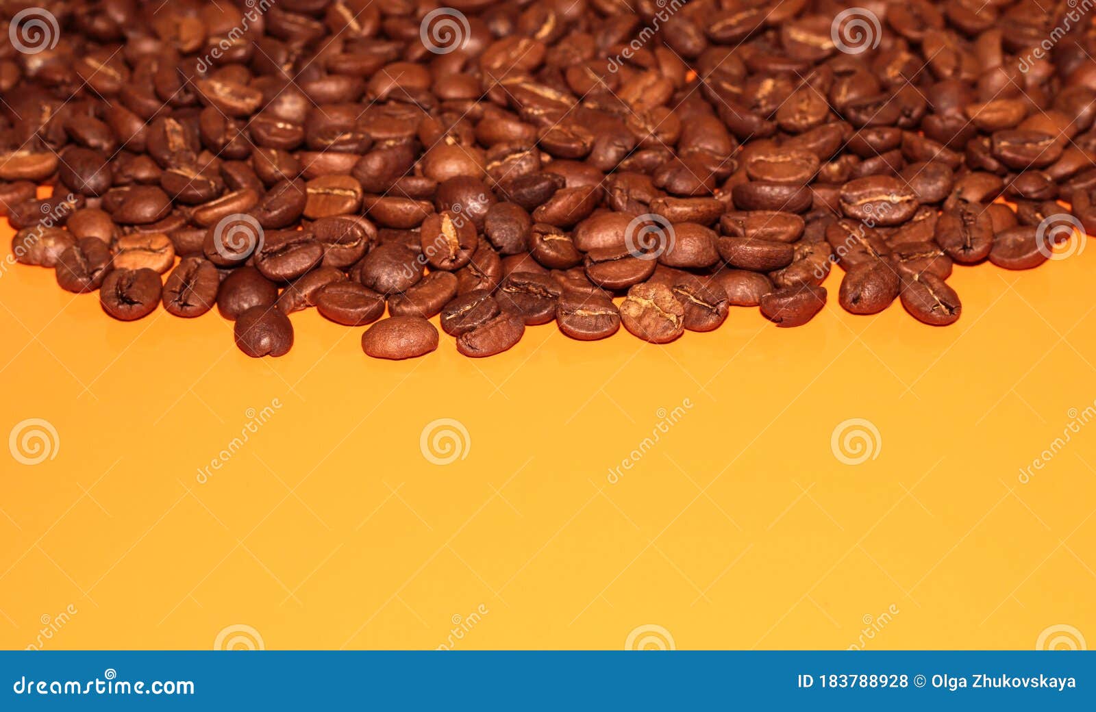 Coffee Beans on a Bright Background. Coffee Granules on an Orange Table ...