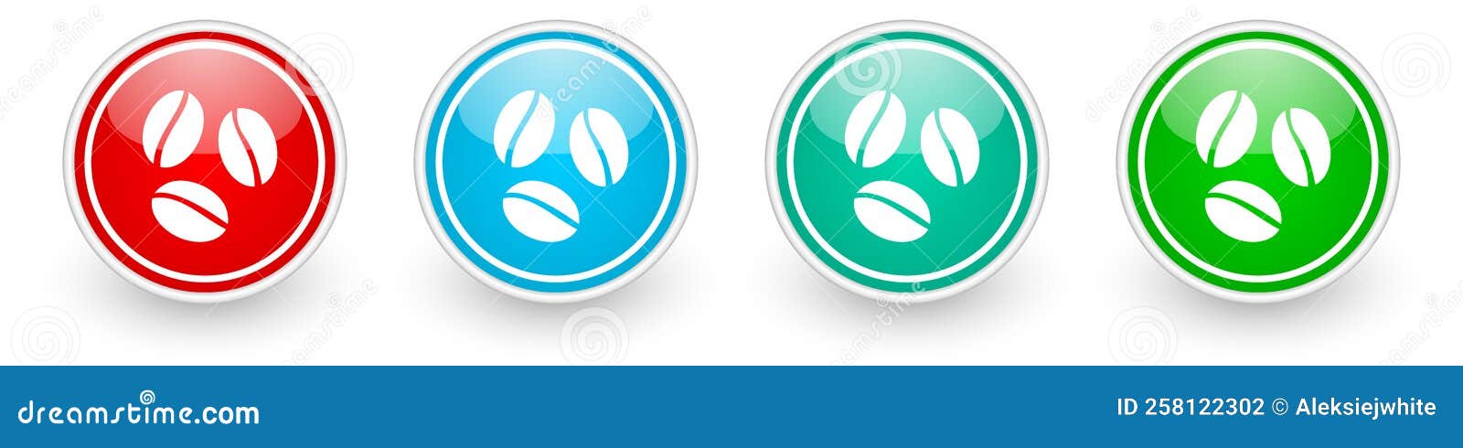 Coffee Beans, Cafe Vector Icons, Colorful Glossy Buttons on White Stock ...
