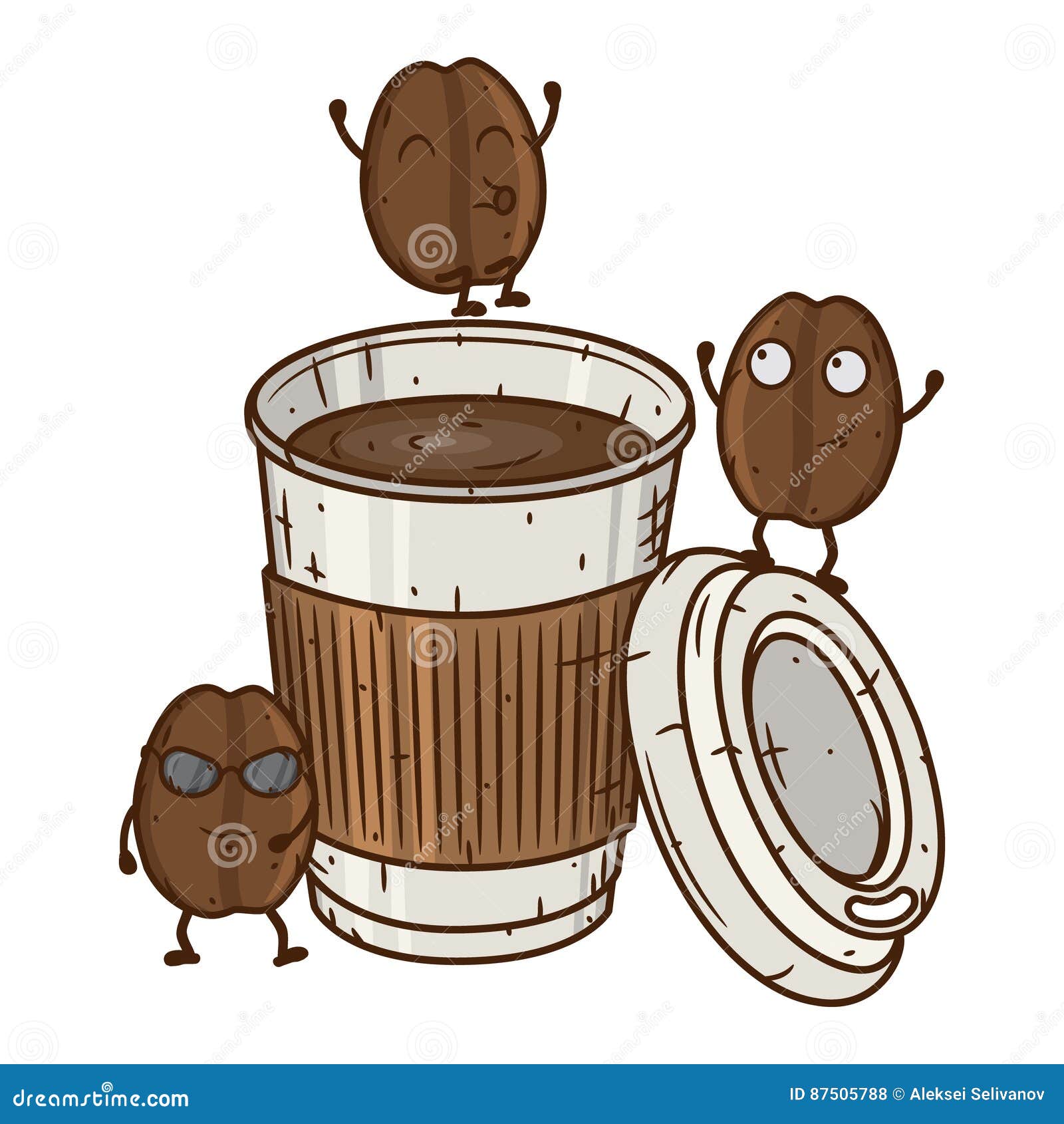Coffee Beans Character with Coffee Cup. Cartoon Dancing Coffee Beans ...