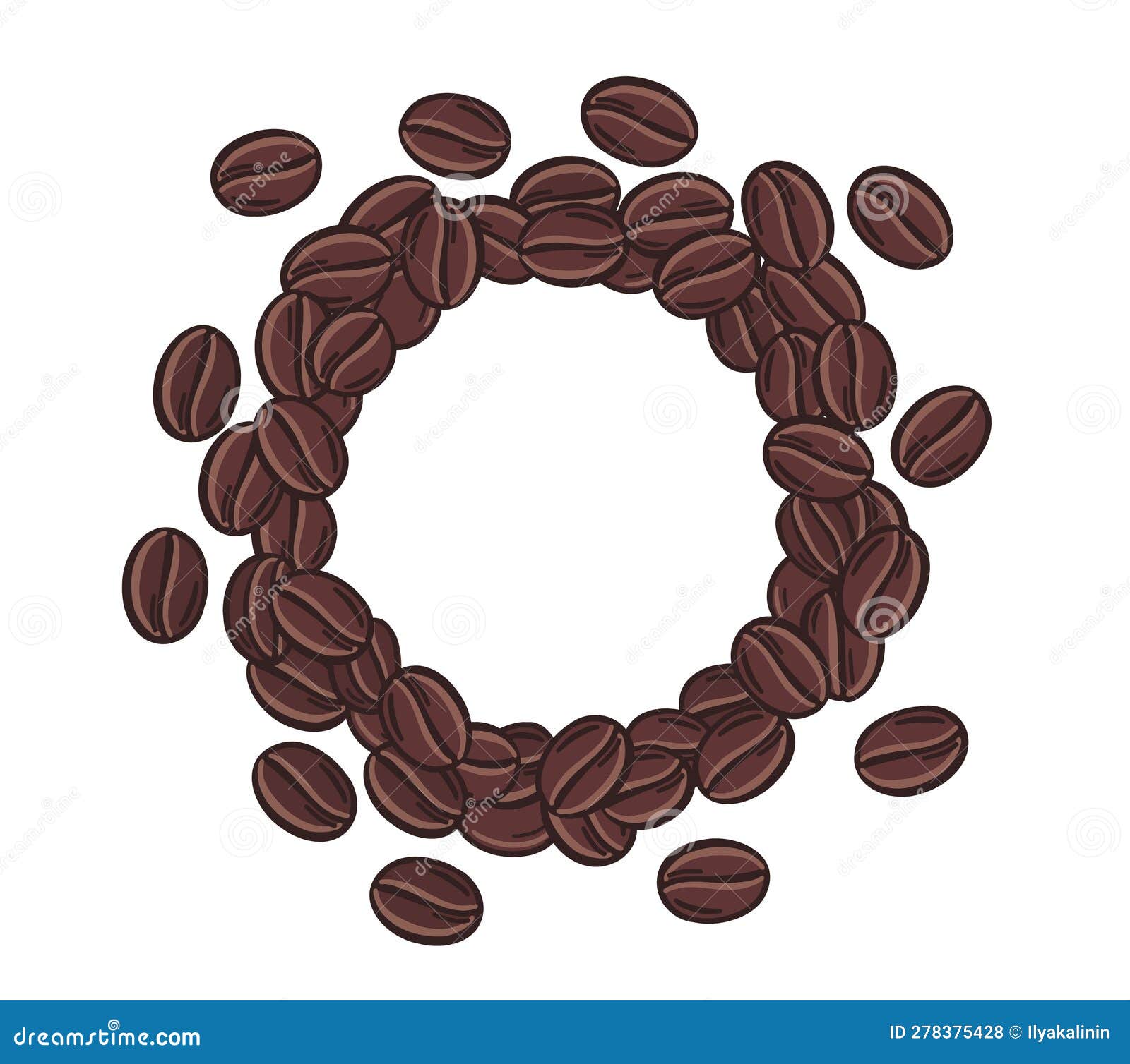 Coffee Beans Circle Frame Pattern. Coffea Design Element. Hand Drawn ...