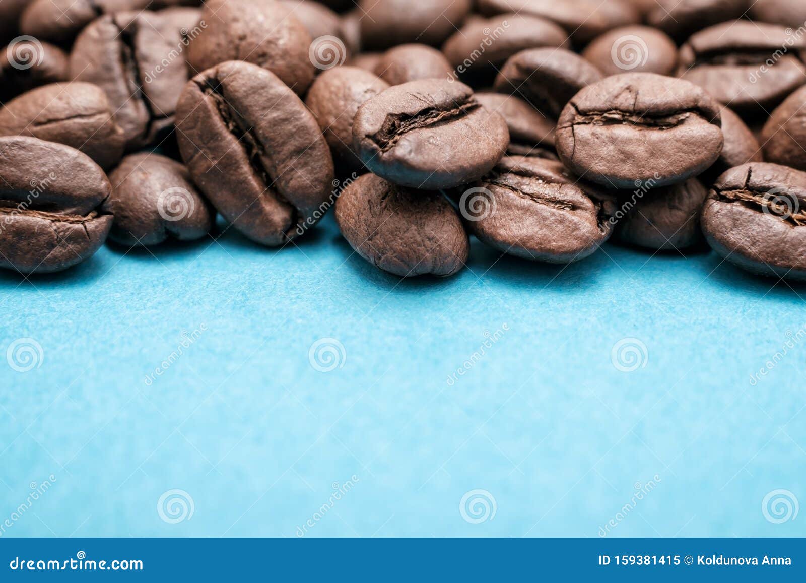 Coffee Beans on Colored Blue Background with Copyspace Stock Image ...