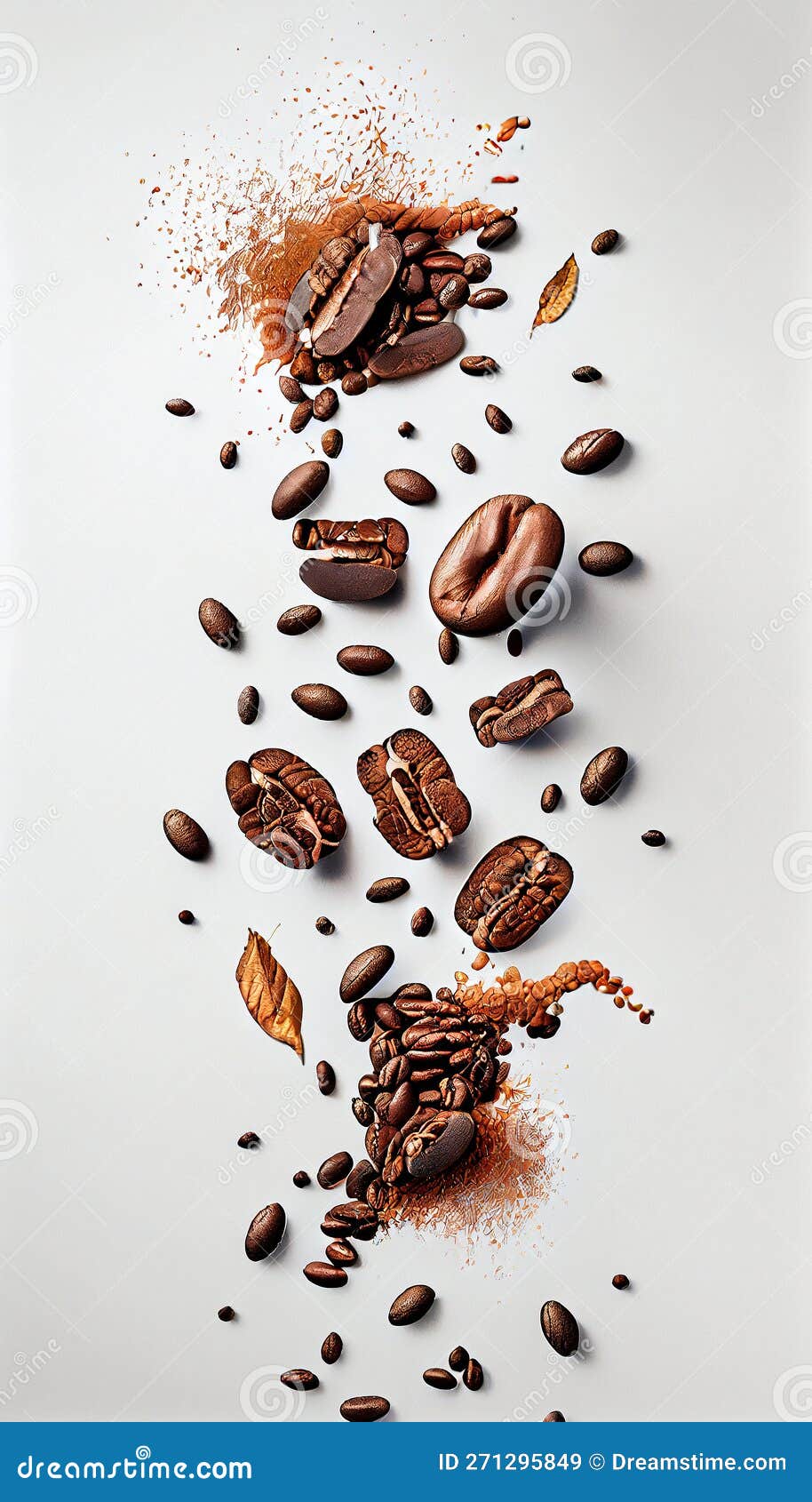 Coffee Beans Creatively Falling-Dripping Flying or Splashing on White ...