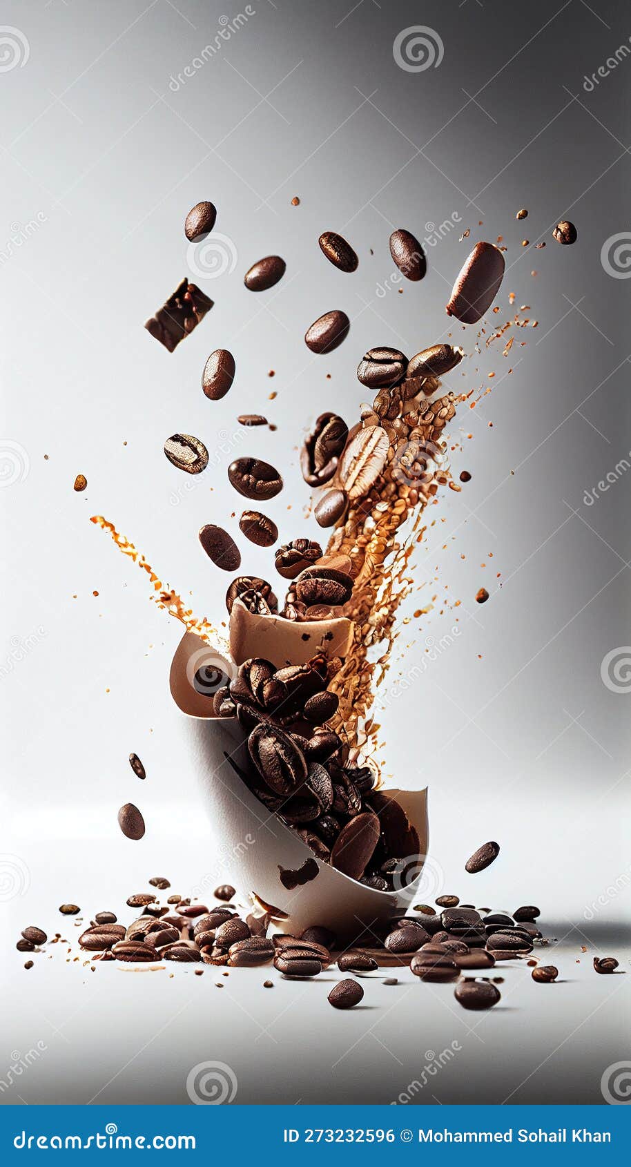 Coffee Beans Creatively Falling-Dripping Flying or Splashing on White ...