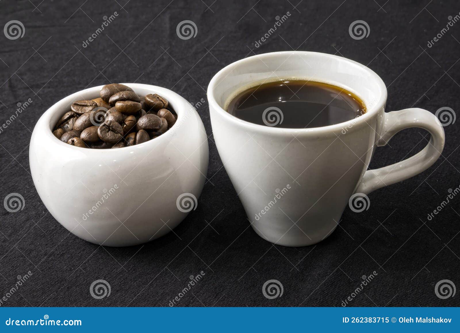 Coffee Beans in Cups on a Black Background Stock Image - Image of brown ...
