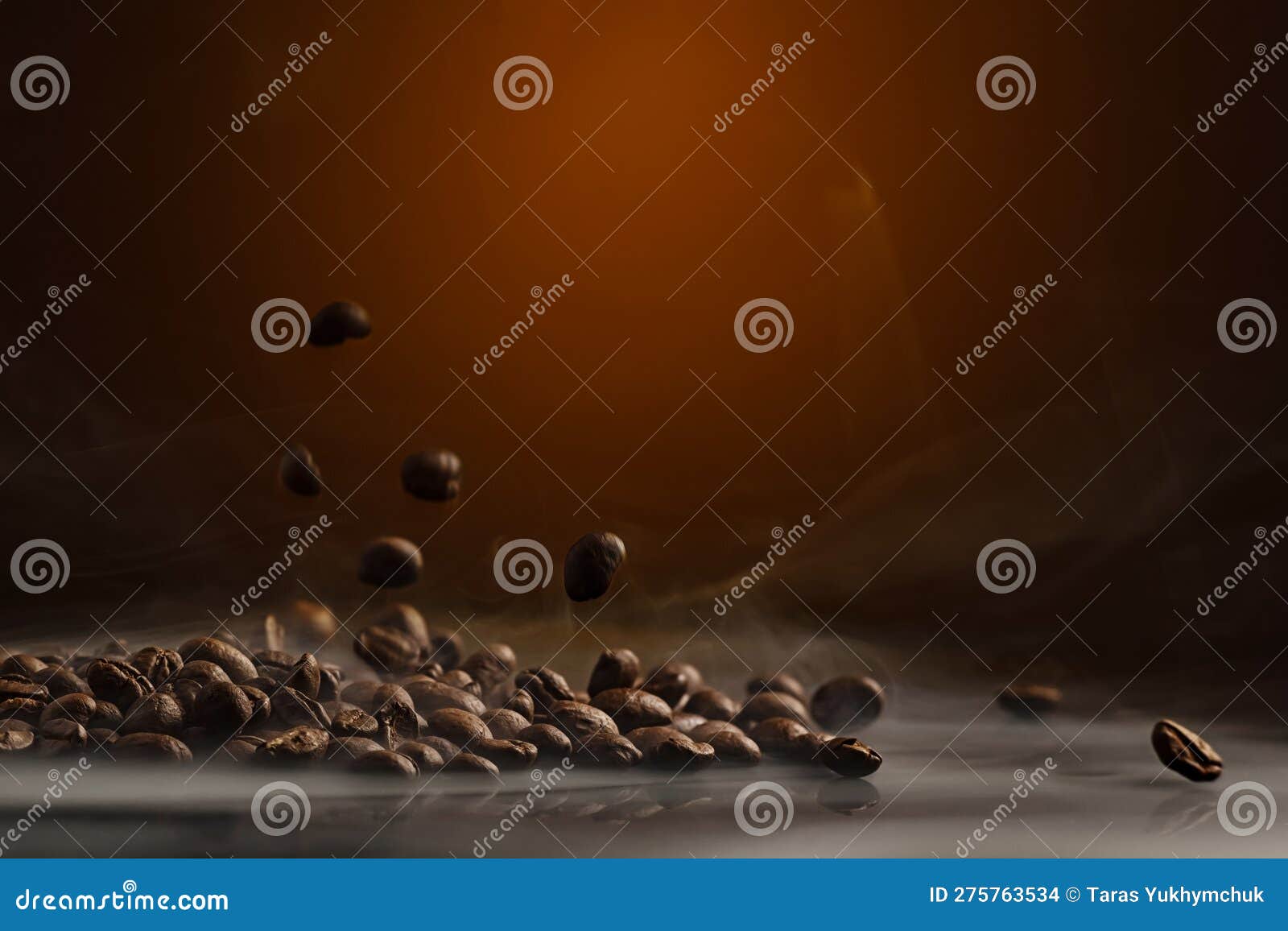 Coffee Beans on a Dark Background with a Yellow Highlight on the ...
