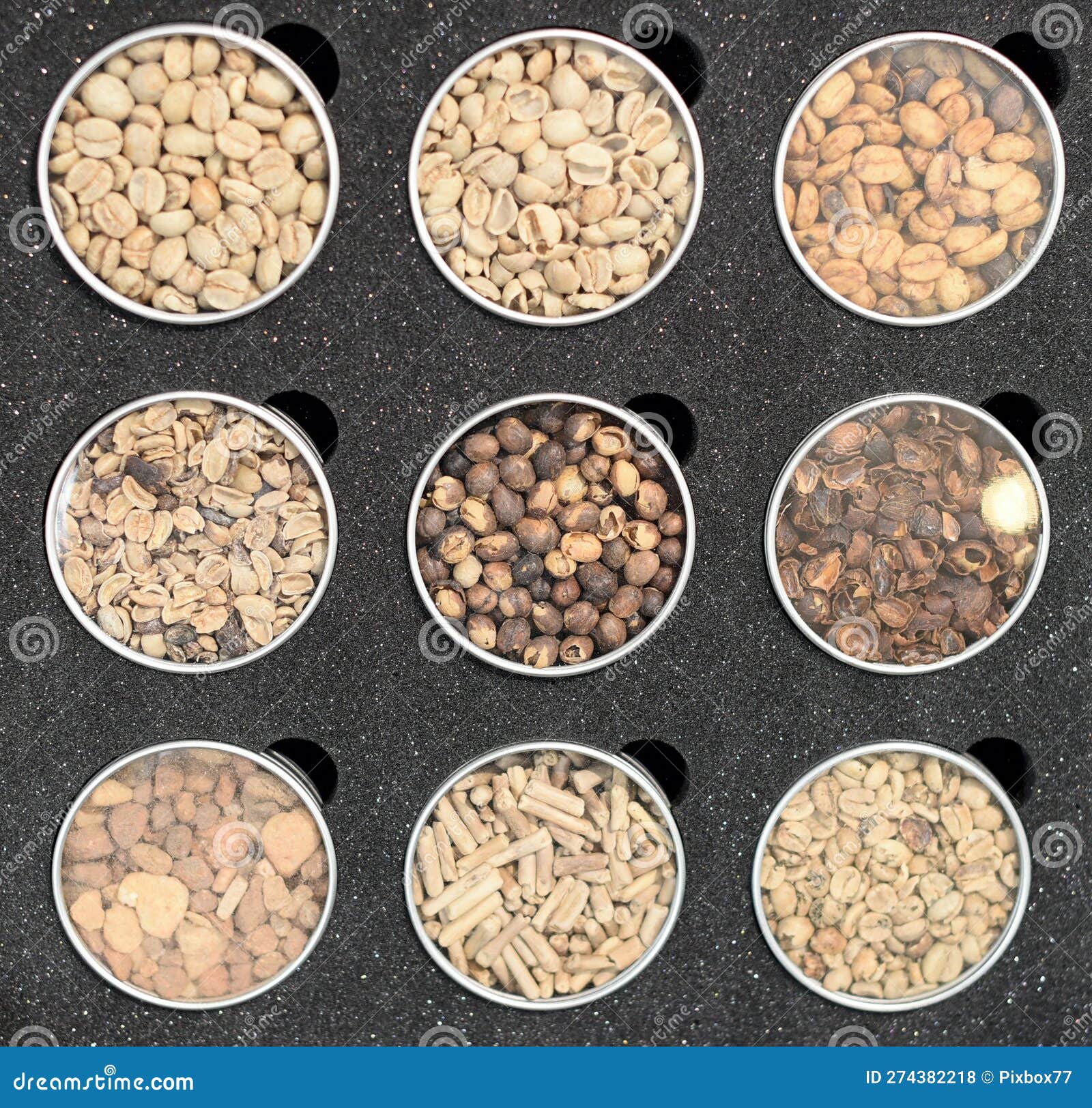 Coffee Beans Display in Round Parkage Stock Photo - Image of closeup ...