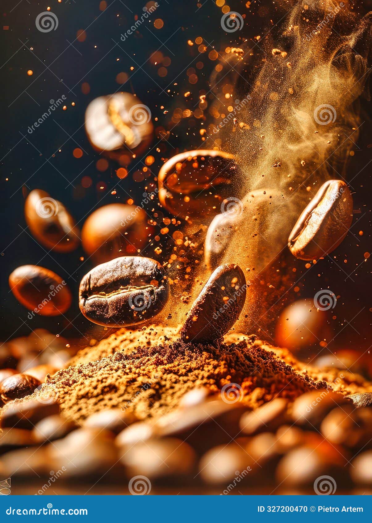 Coffee Beans Exploding in a Cloud of Dust Stock Photo - Image of aroma ...