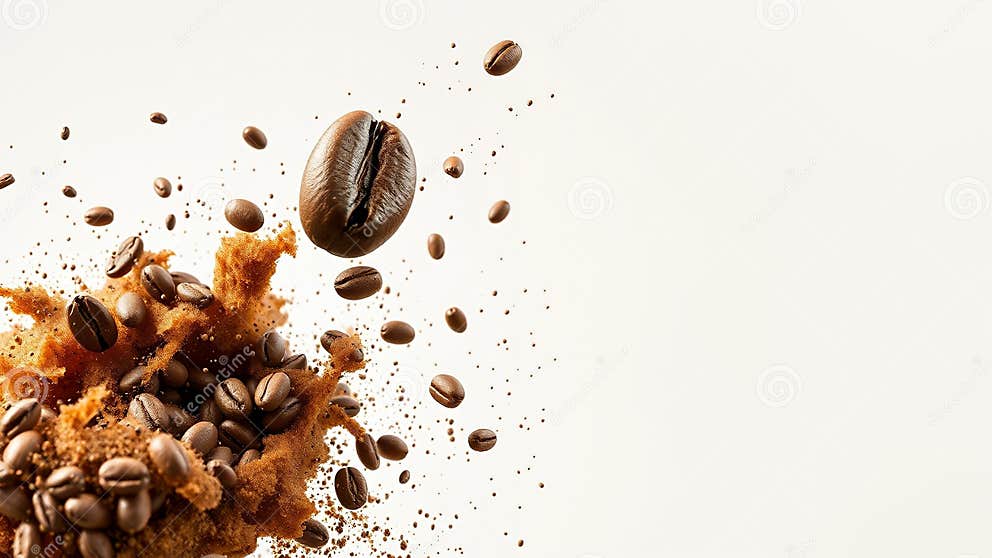 Coffee Beans Exploding in Midair Creating a Cloud of Brown Dust Stock ...