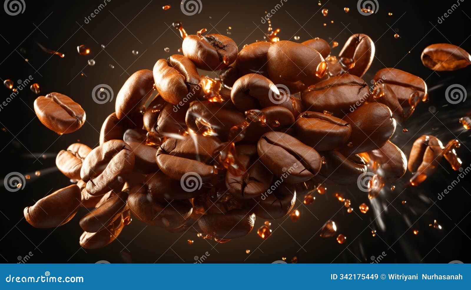 Coffee Beans Exploding in a Splash of Liquid, Against a Dark Background ...