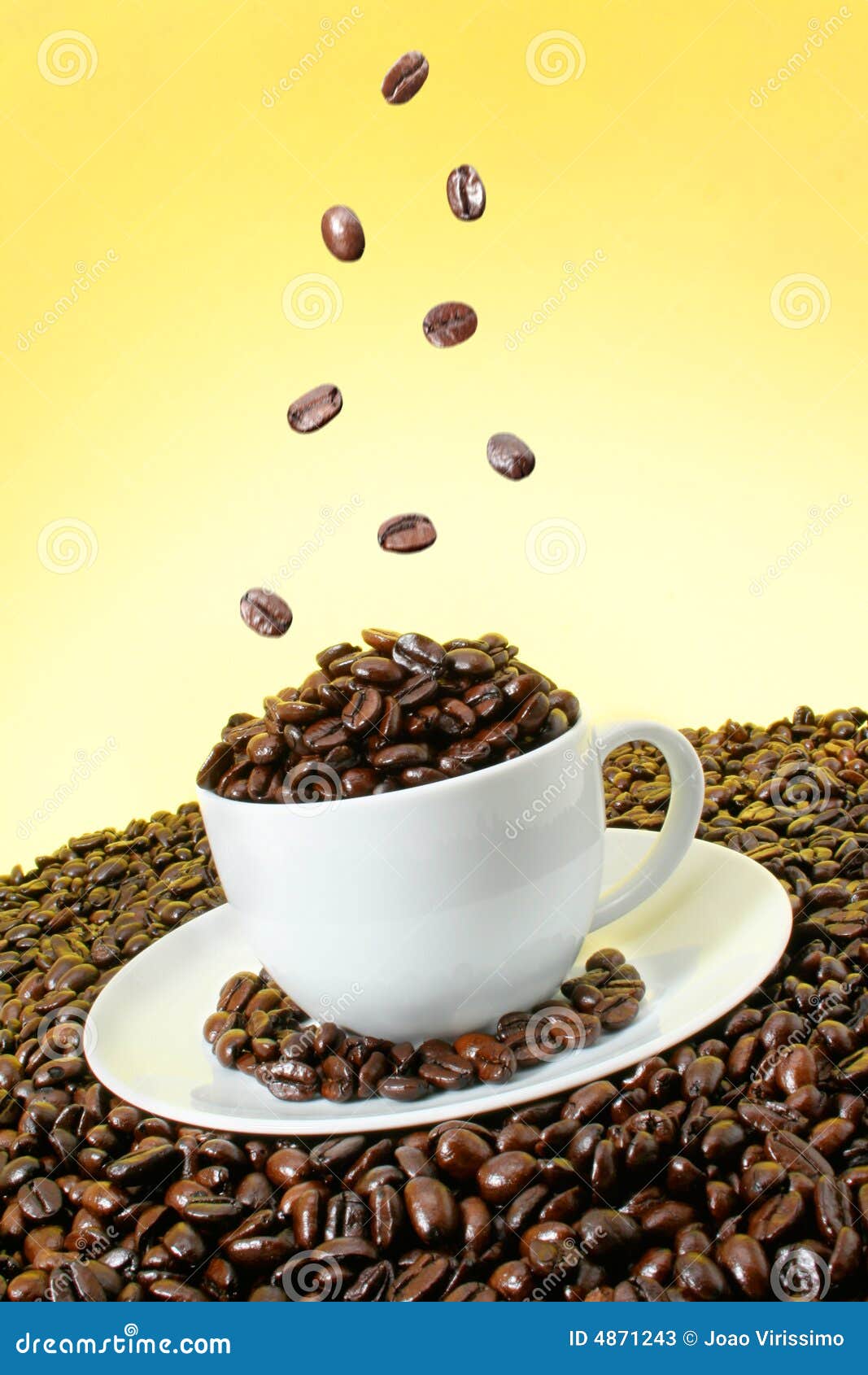 Coffee Beans Falling Over a White Cup Stock Image - Image of delicious ...