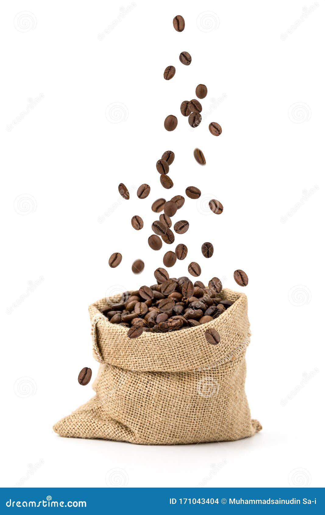 Coffee Beans Falling into Sack Bag Stock Photo - Image of background ...