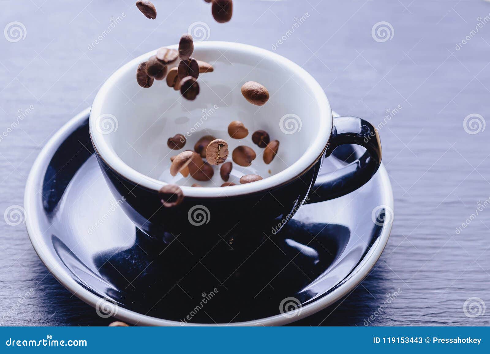 Coffee Beans Falling To Cup Stock Image - Image of cappuccino, wooden ...