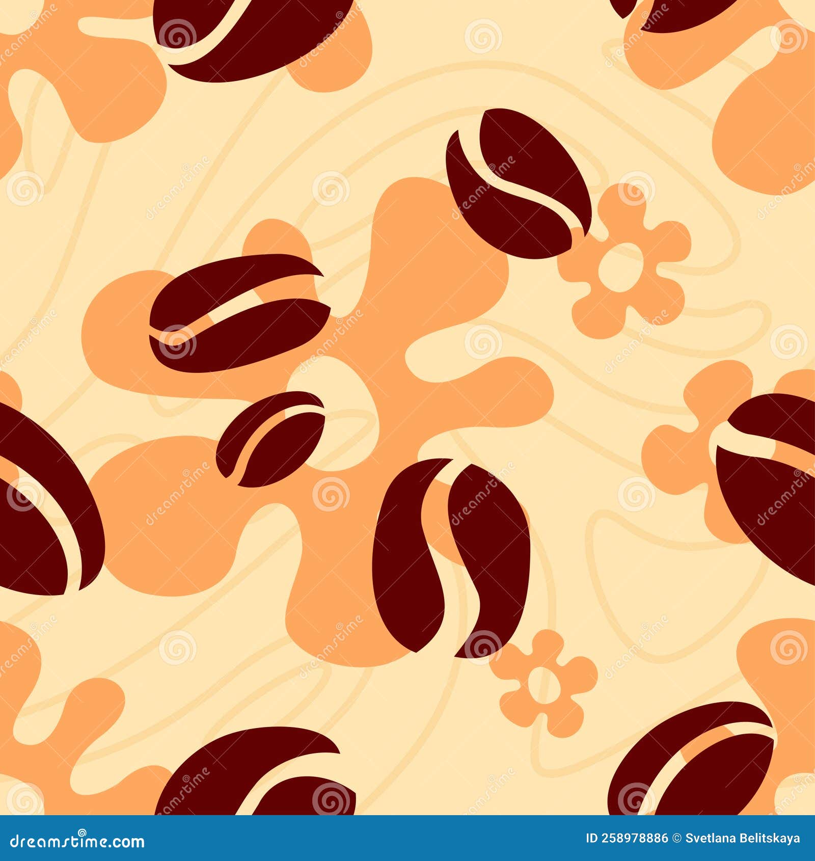 Coffee Beans and Flowers Seamless Pattern Stock Vector - Illustration ...