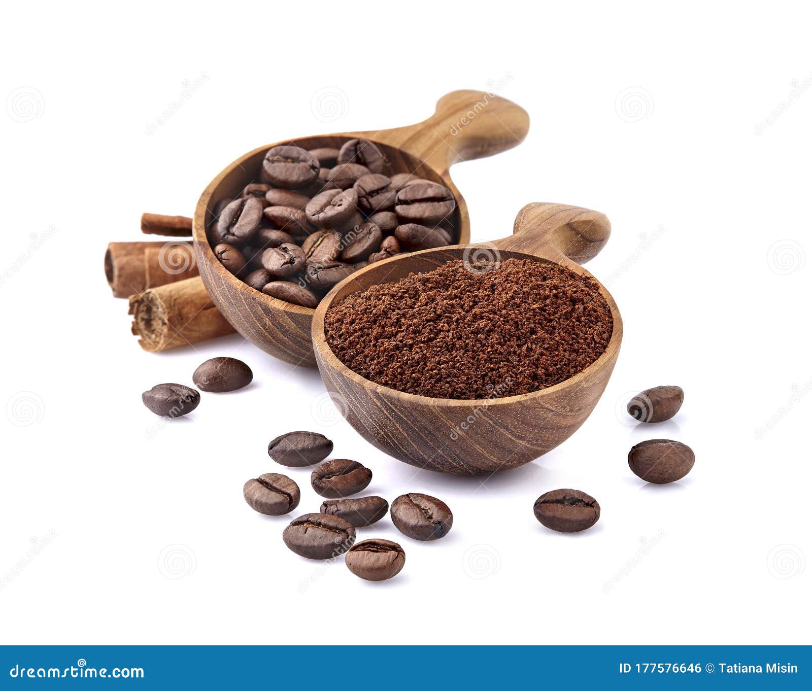Coffee Beans and Ground Coffee with Cinnamon. Coffe with Spice Stock ...