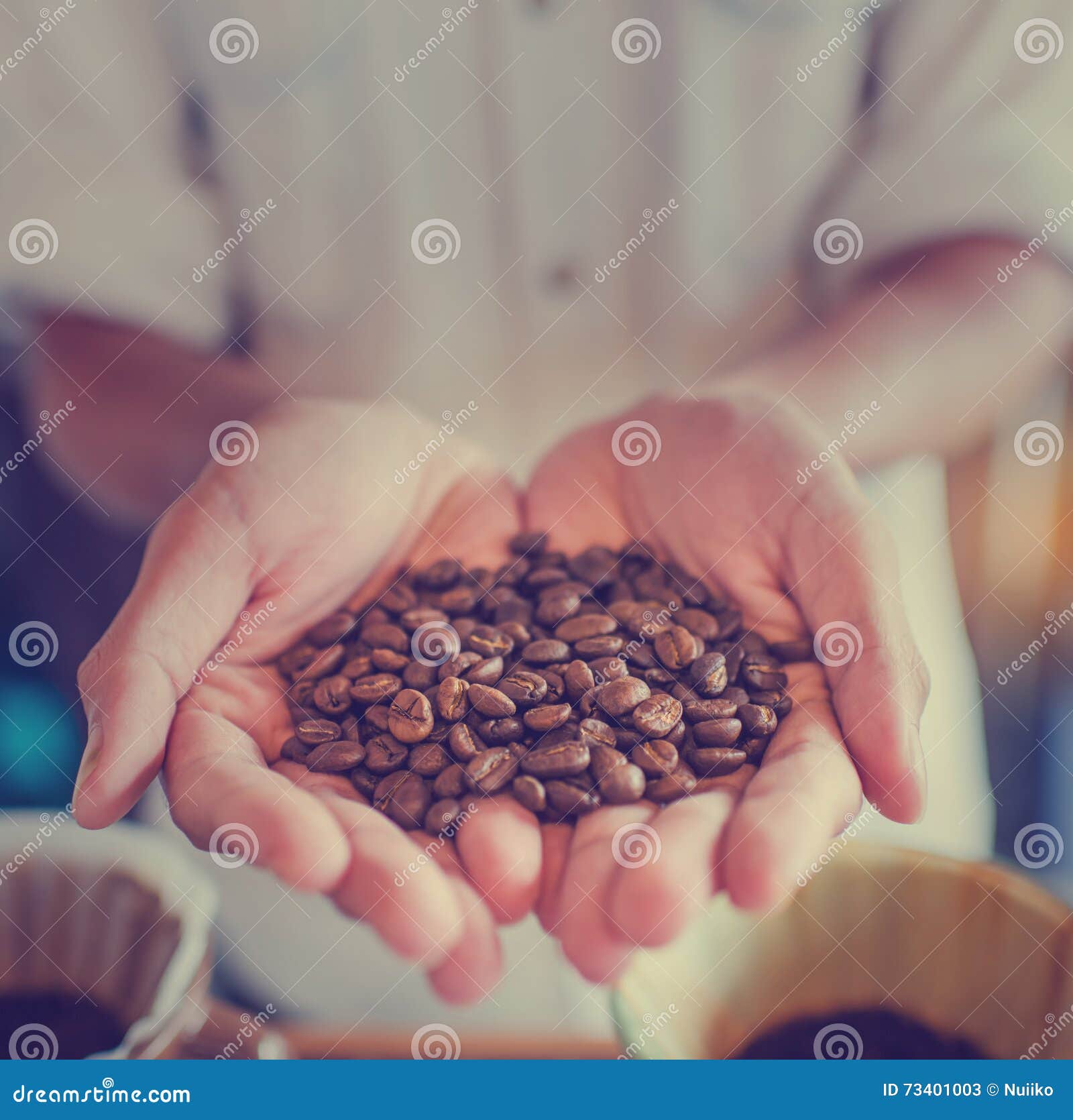 Coffee Beans in Hands with Coffee Shop Stock Image - Image of design ...