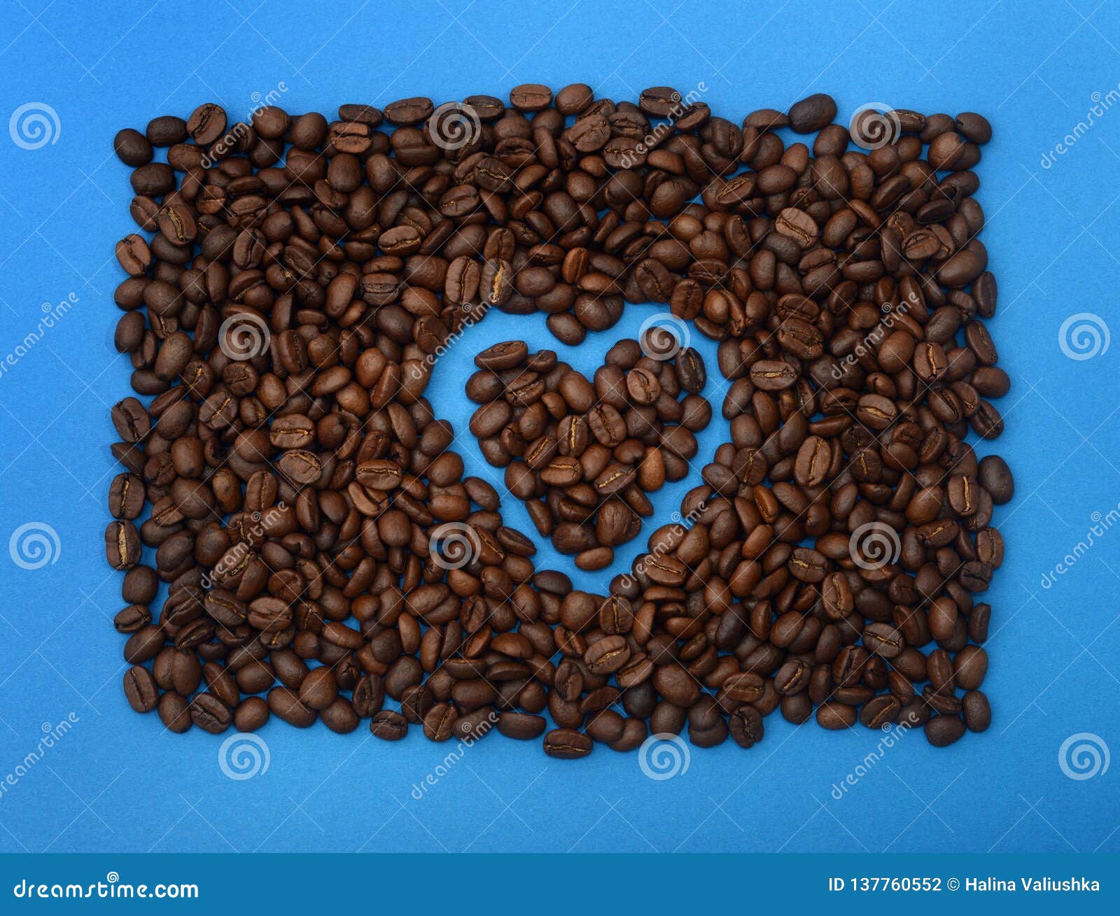 Coffee Beans in Heart Shape on Blue Background Stock Photo - Image of ...