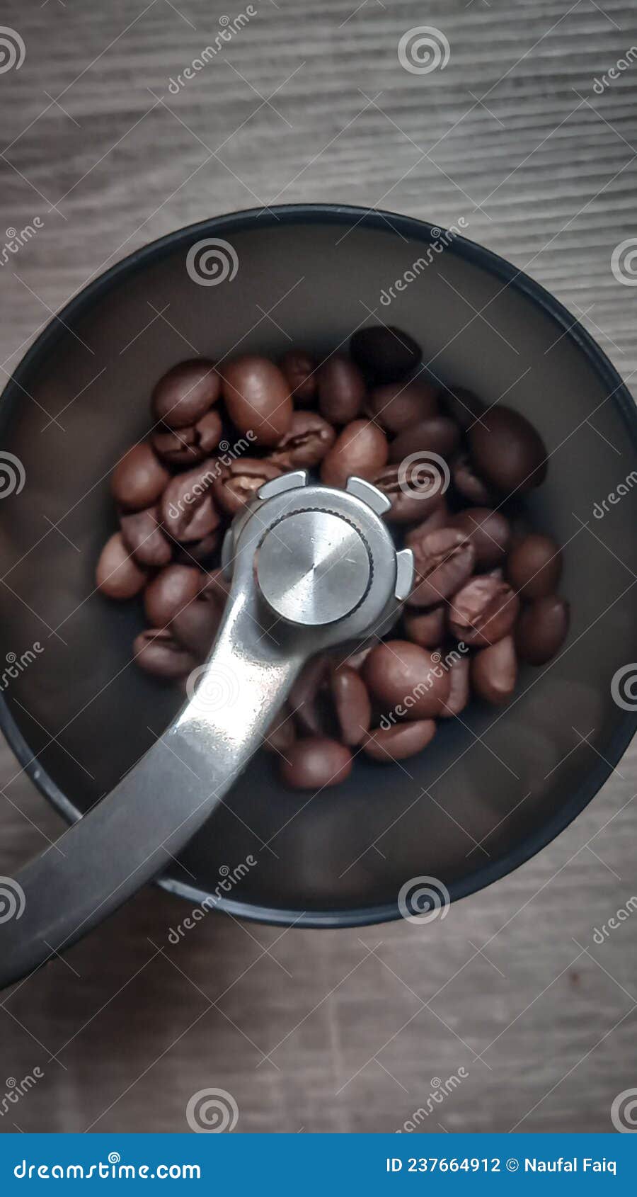 Coffee Beans Inside Coffee Grinder Stock Photo - Image of iron, wood ...