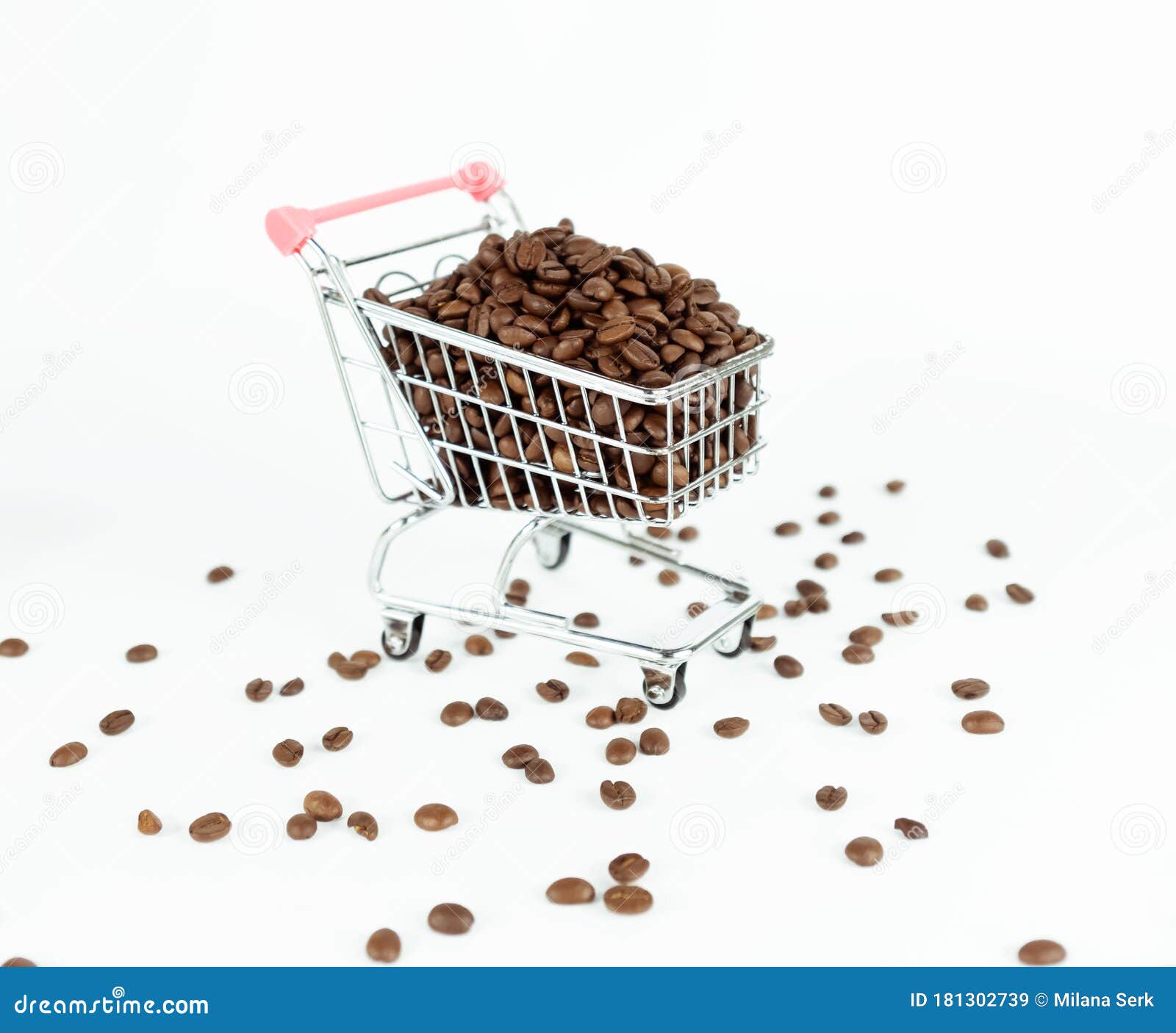 Coffee Beans Inside Small Shopping Cart on White Background Stock Image ...