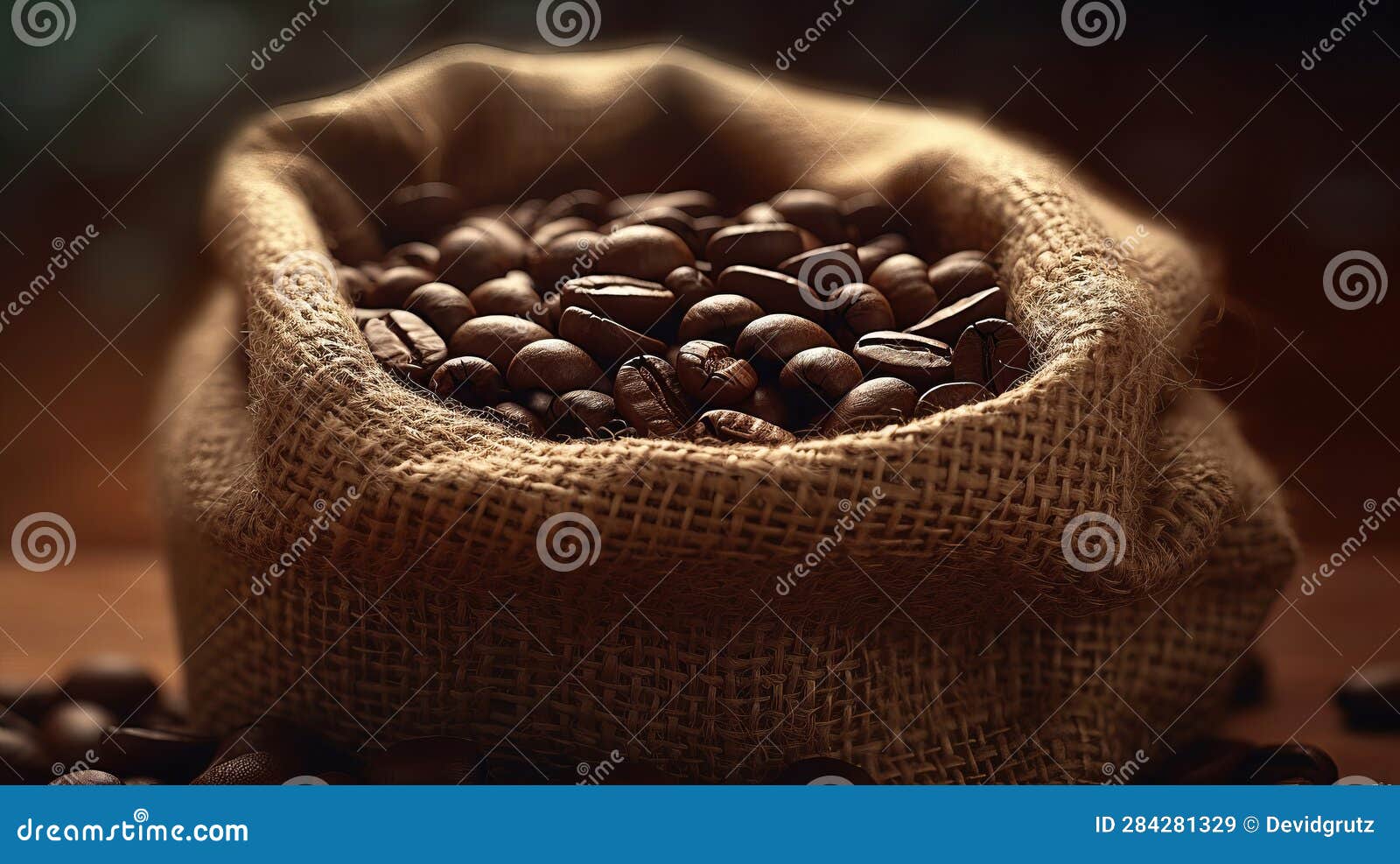 Coffee Beans in a Jute Bag Close-up. Generative AI. Stock Illustration ...