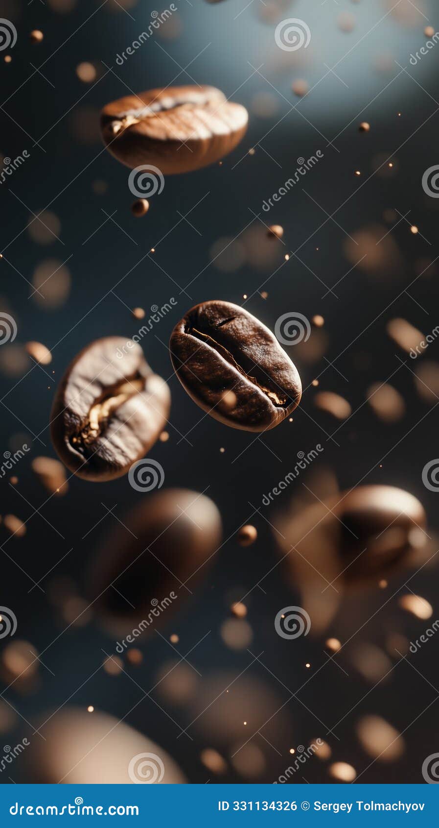 Coffee Beans in Mid-air with Floating Particles, Showcasing a Dynamic ...