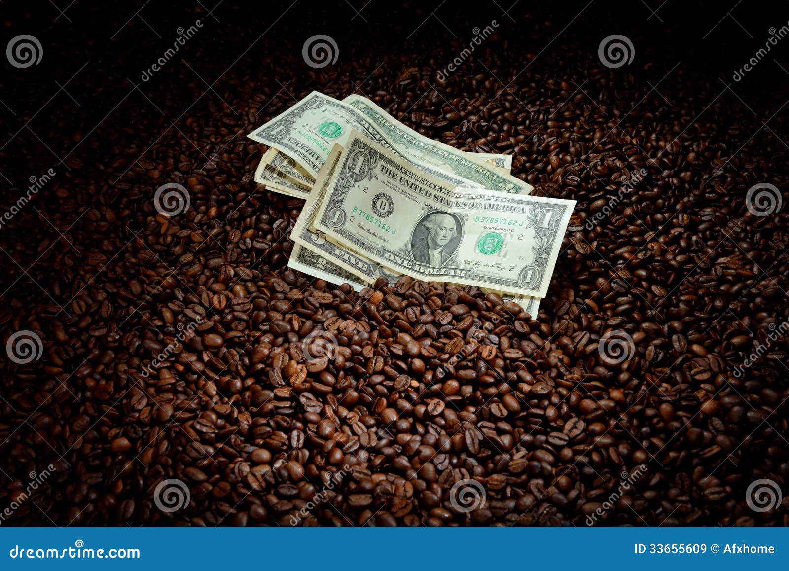 Coffee beans with money stock image. Image of enterprise - 33655609