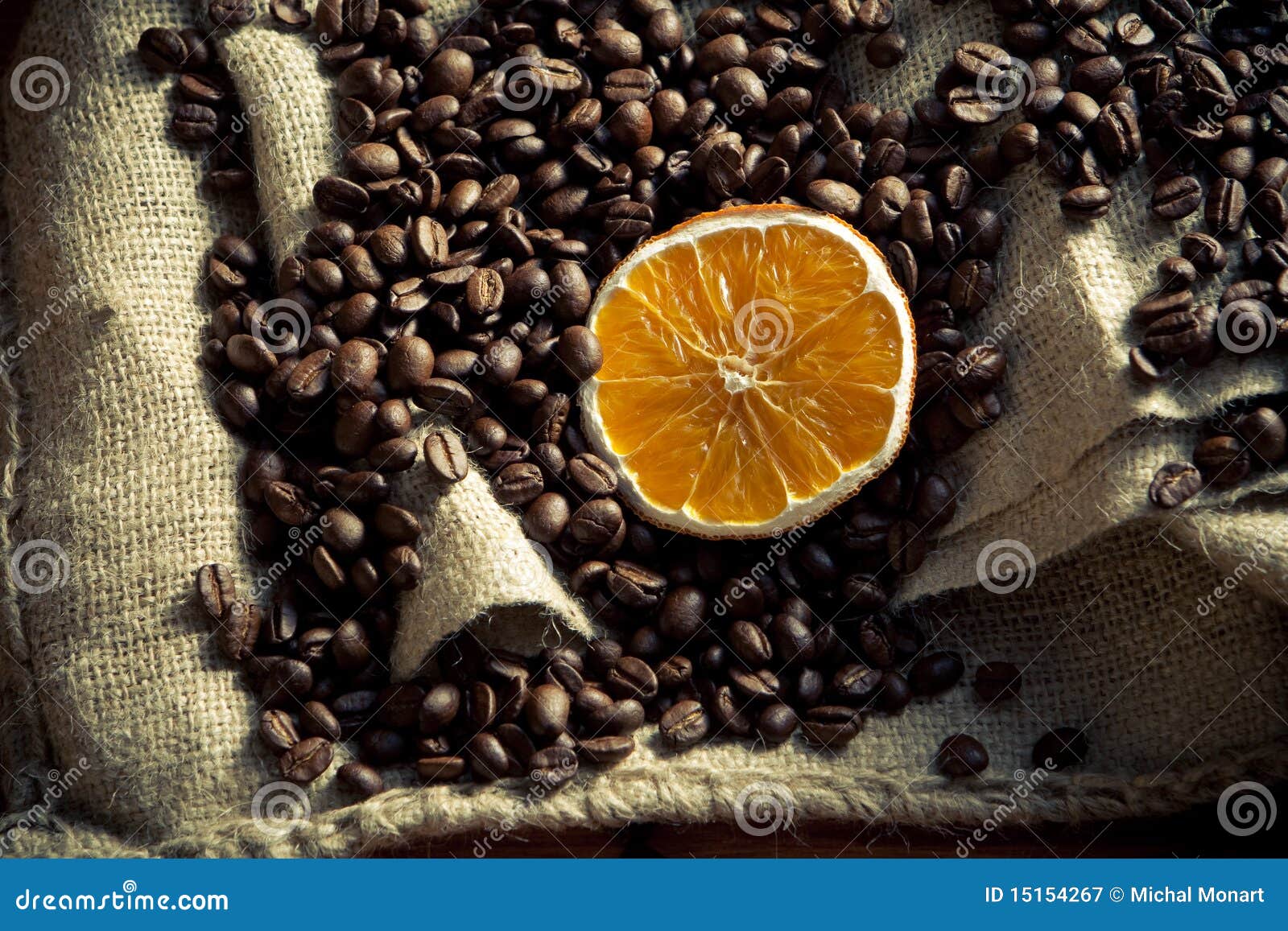 Coffee beans with orange stock image. Image of dark, kitchen - 15154267