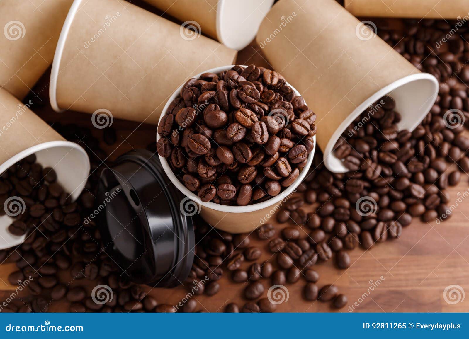 Coffee Beans with Paper Cups Stock Image - Image of wood, caffeine ...