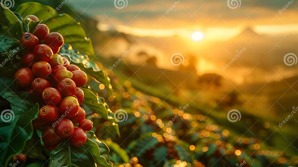 Coffee Beans on the Plant at Sunset Stock Photo - Image of crop, nature ...