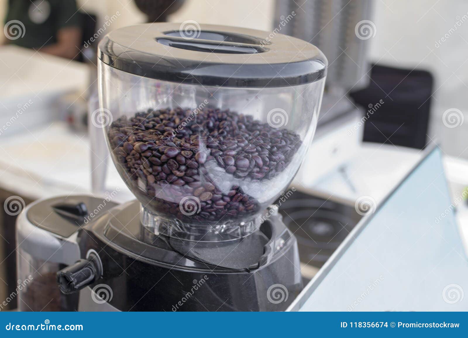 Coffee Beans in Container on Machine Stock Photo - Image of container ...