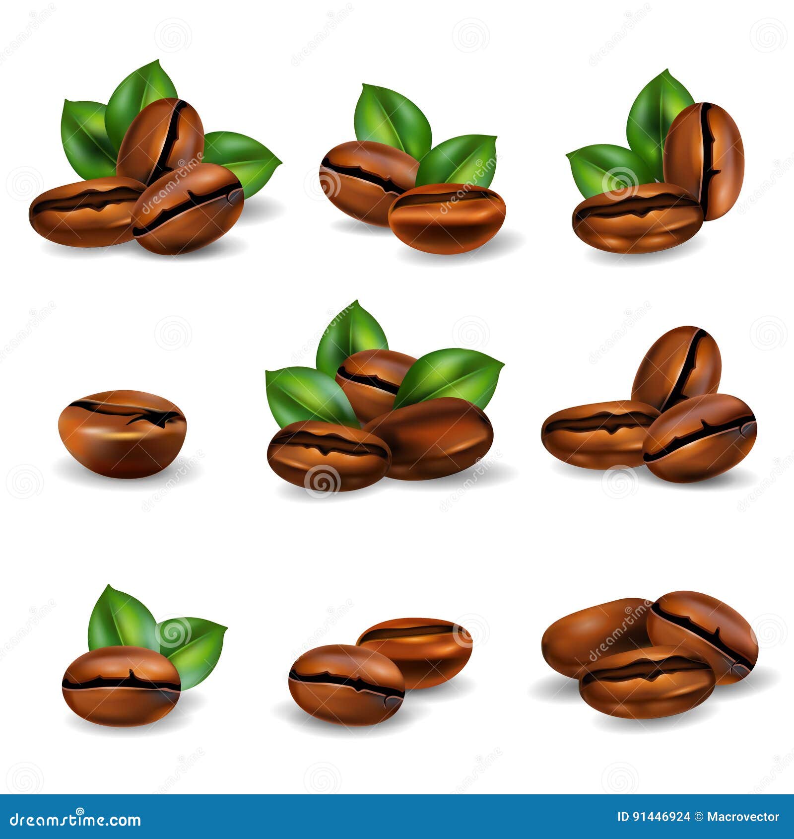 Coffee Beans Realistic Set stock vector. Illustration of design - 91446924