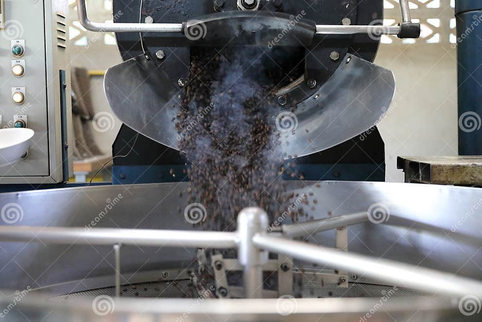 Coffee Beans Roasting with Machine in Close Up Stock Photo - Image of ...