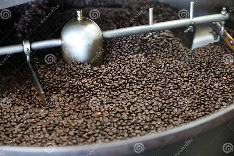Coffee Beans Roasting with Machine in Close Up Stock Image - Image of ...