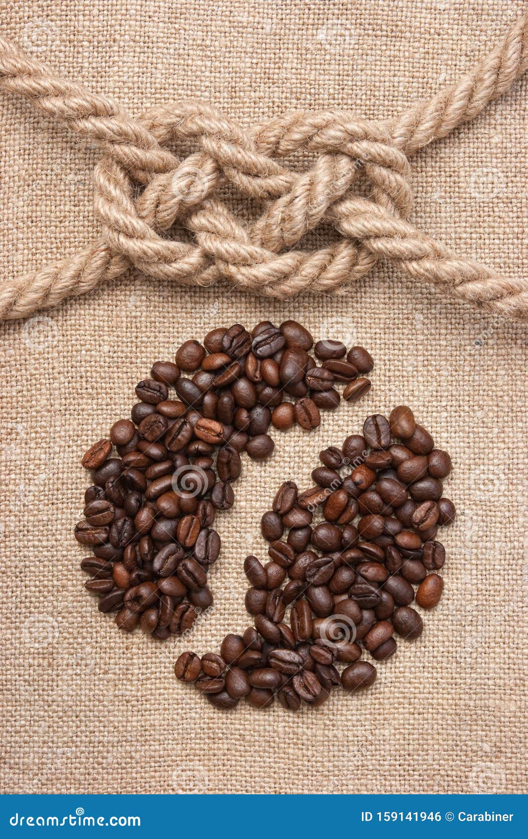 Coffee beans and rope knot stock photo. Image of background - 159141946