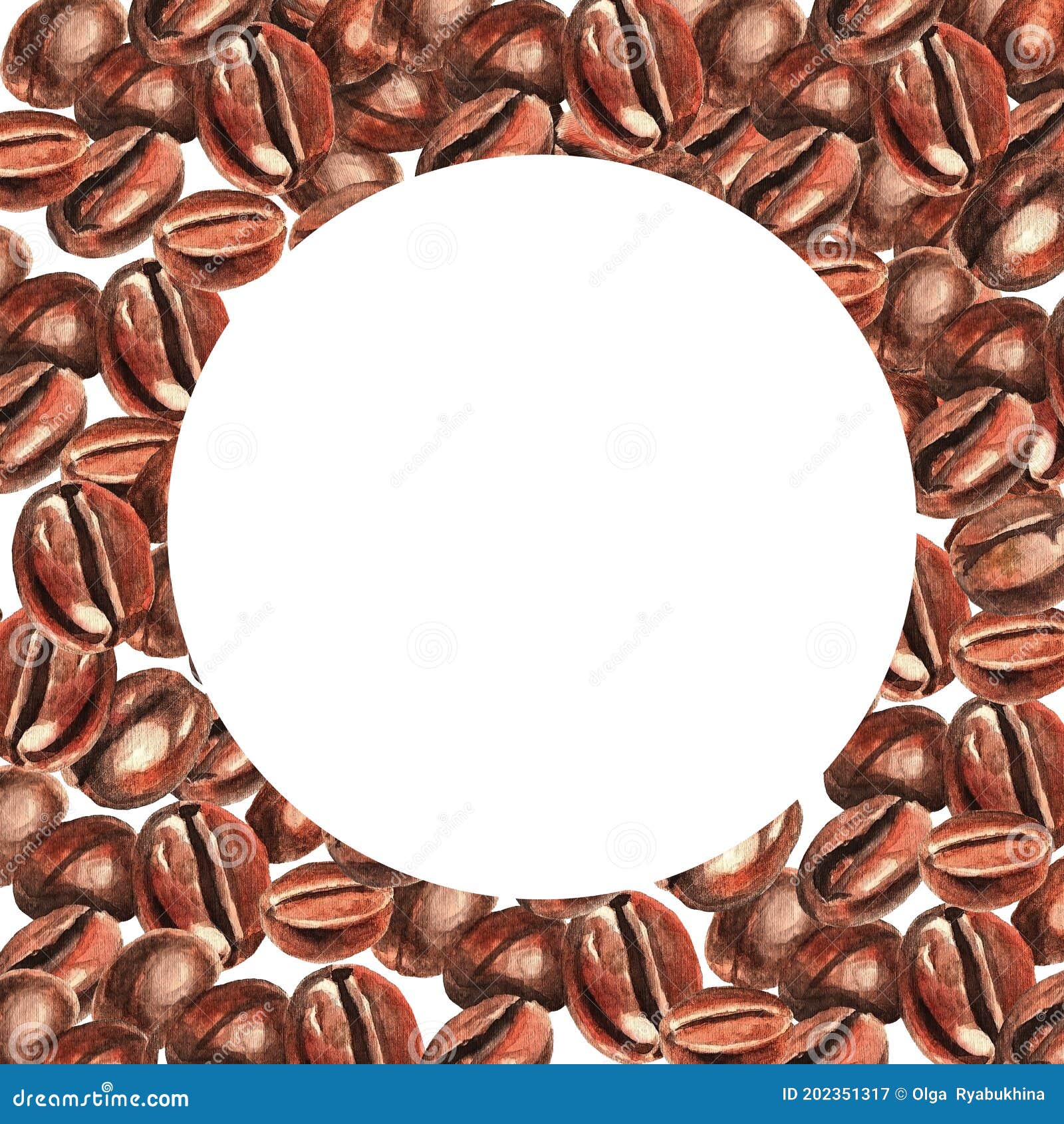 Coffee Beans. Round Frame. Watercolor Stock Illustration - Illustration ...