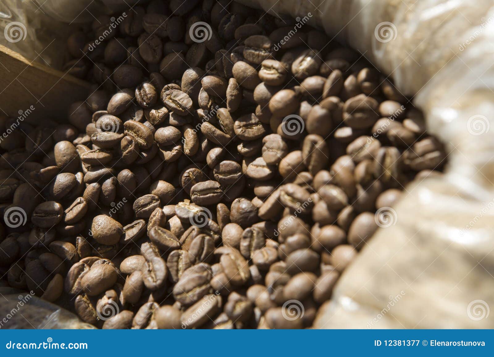Coffee beans in sack stock image. Image of motivation - 12381377