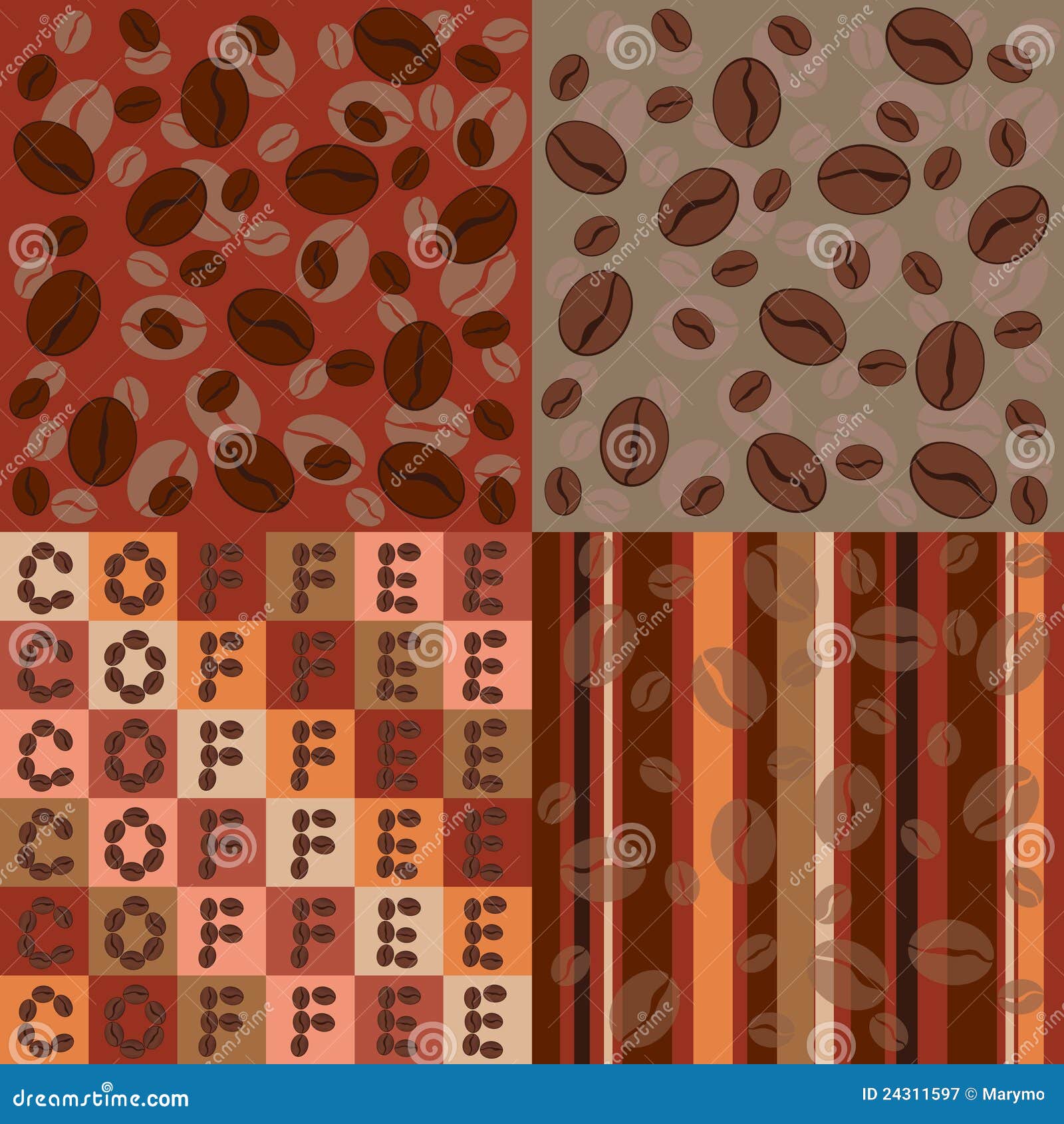 Coffee Beans Seamless Pattern Set Stock Vector - Illustration of crop ...