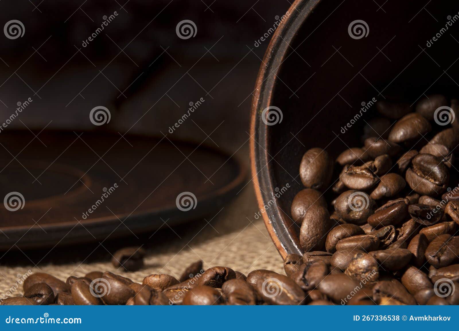 Coffee Beans Spilled Out of the Cup on the Table Stock Photo - Image of ...
