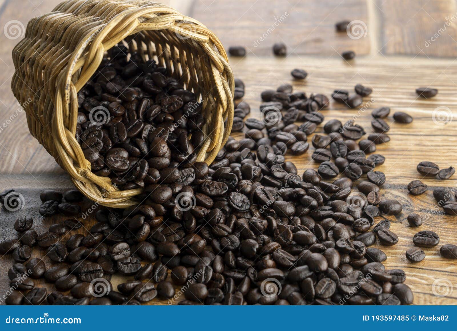 Coffee Beans Spilled Out from a Wicker Basket Stock Image - Image of ...
