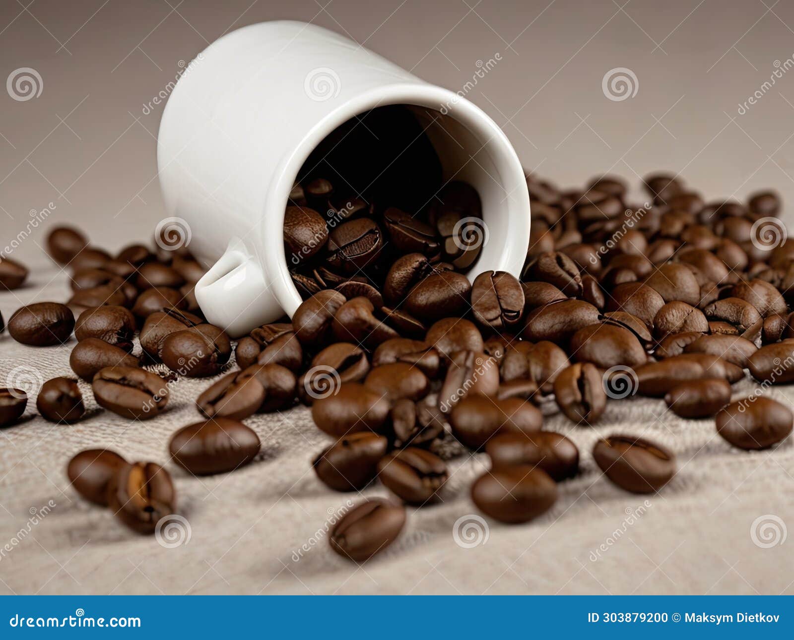 Coffee Beans Spilling Out from White Mug Stock Photo - Image of ...