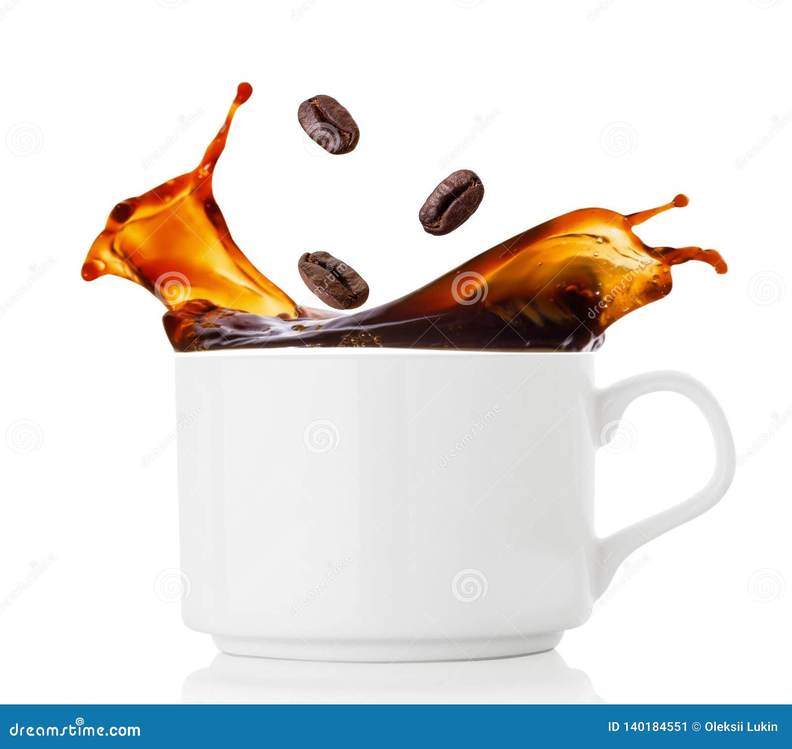 Coffee Beans Splash in Cup of Coffee Stock Image - Image of isolated ...
