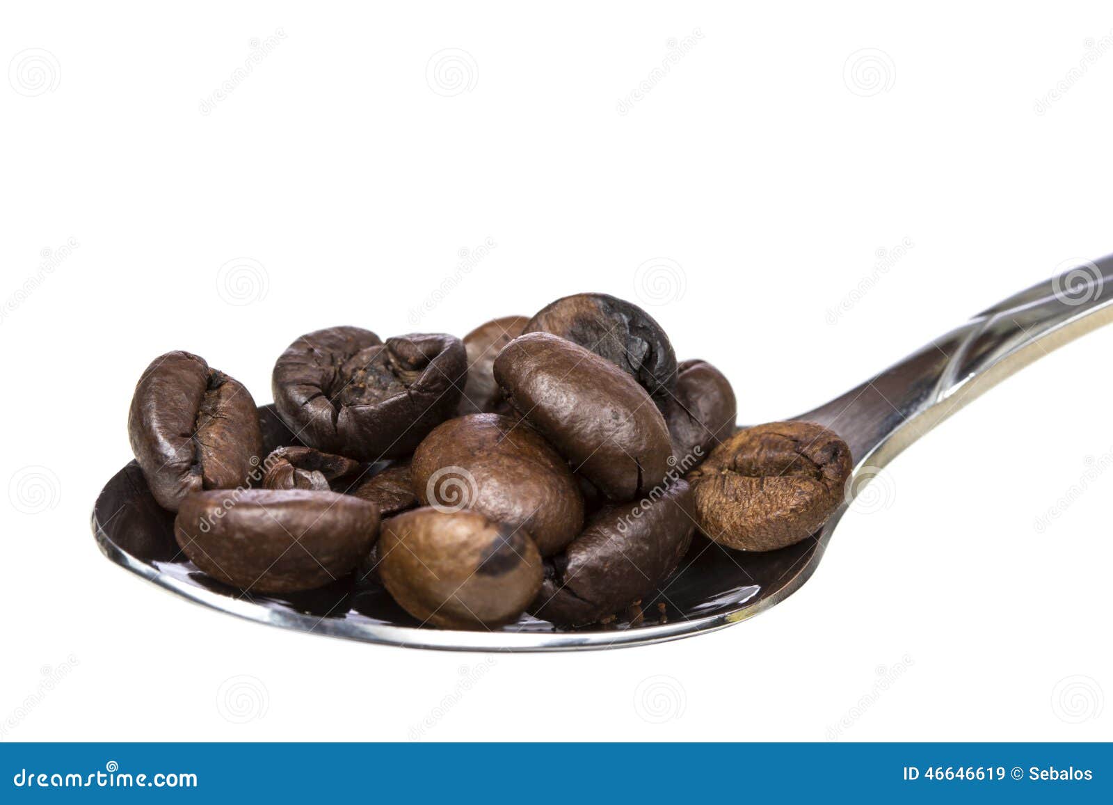 Coffee beans on a spoon stock image. Image of shiny, espresso - 46646619